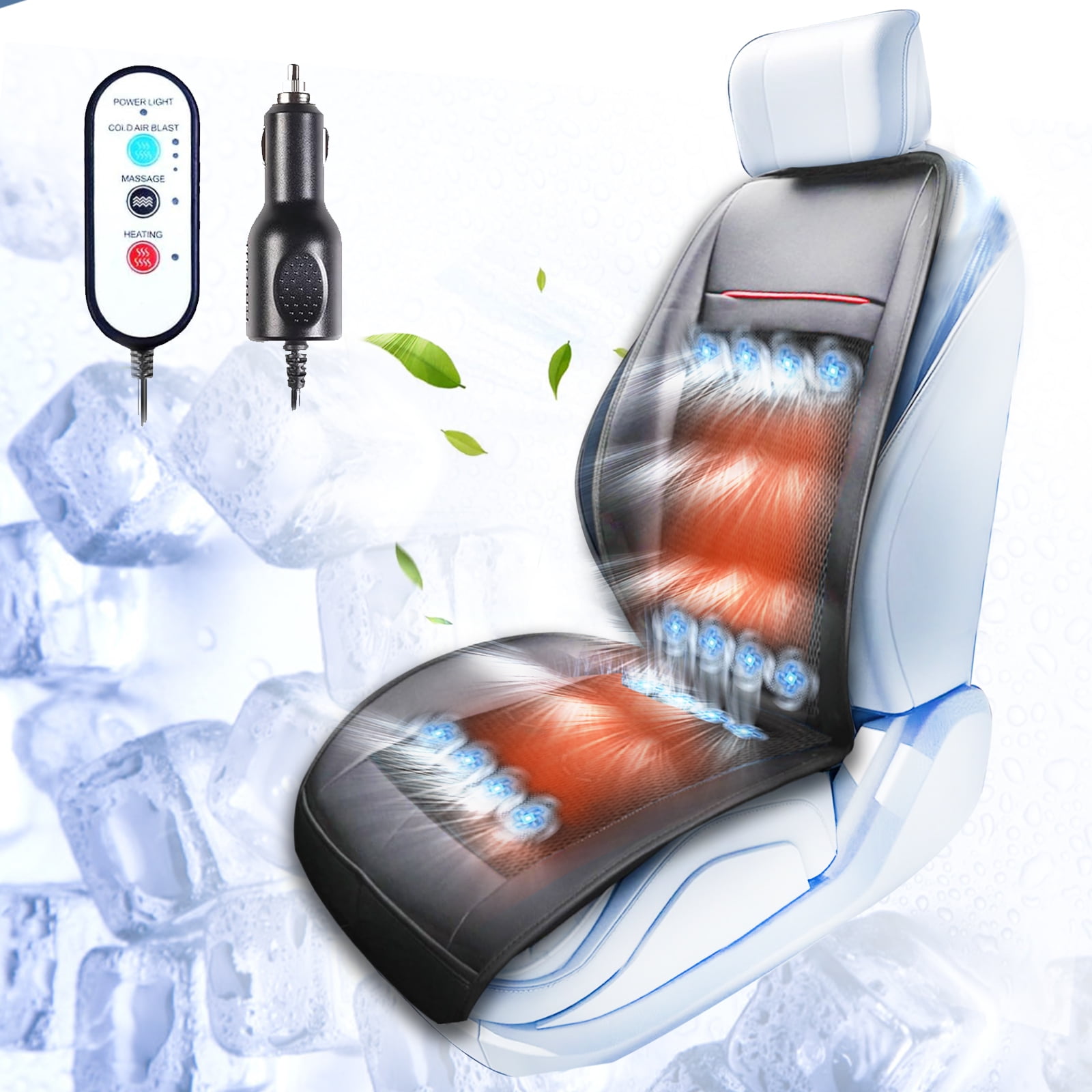 Lodintech 12V Massage Cooling Car Seat Cover Ventilated Faux Leather ...