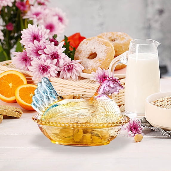 Loespoir Glass Chicken Candy Tray With Lid, Rural Candy Bowl With Lid ...