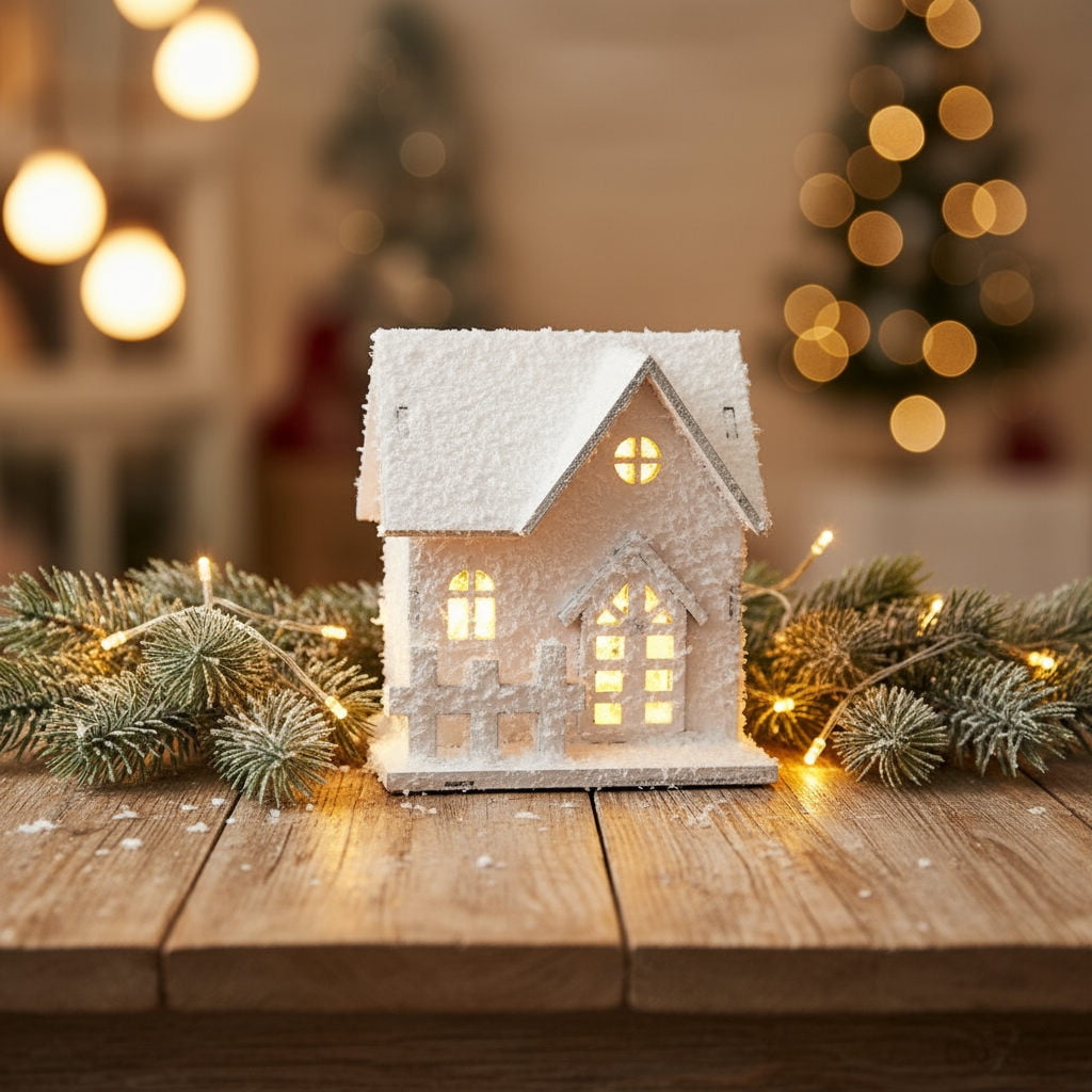 Loespoir Lighting Up Wooden Village Villa, Christmas Desktop Decoration ...