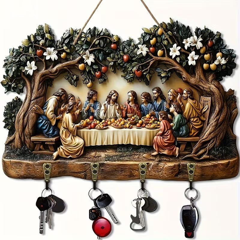 Loespoir A Wooden Key Rack, The Last Supper Key Holder, Wall Mounted ...