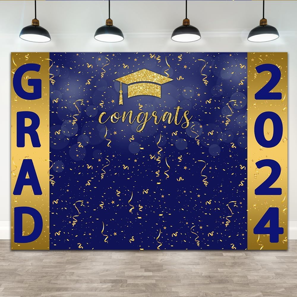 Lofaris 10 X 7Ft Graduation Backdrop Navy Blue And Gold 2024 Graduation ...