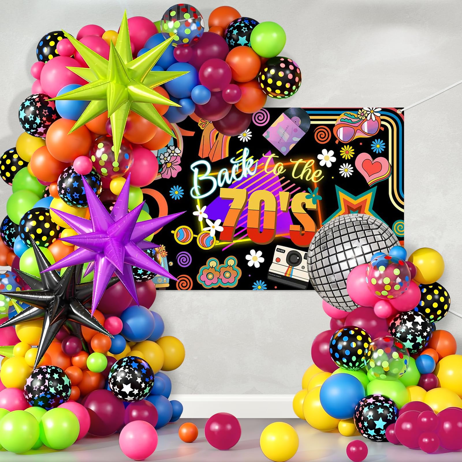 Lofaris Back To The Kef16 70s Disco Balloon Arch Kit With Banner Neon