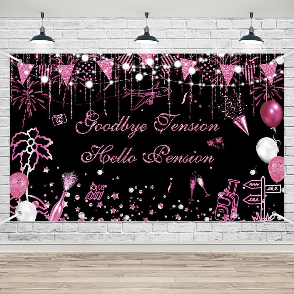 Lofaris Happy Retirement Banner Pink Goodbye Tension Hello Pension ...