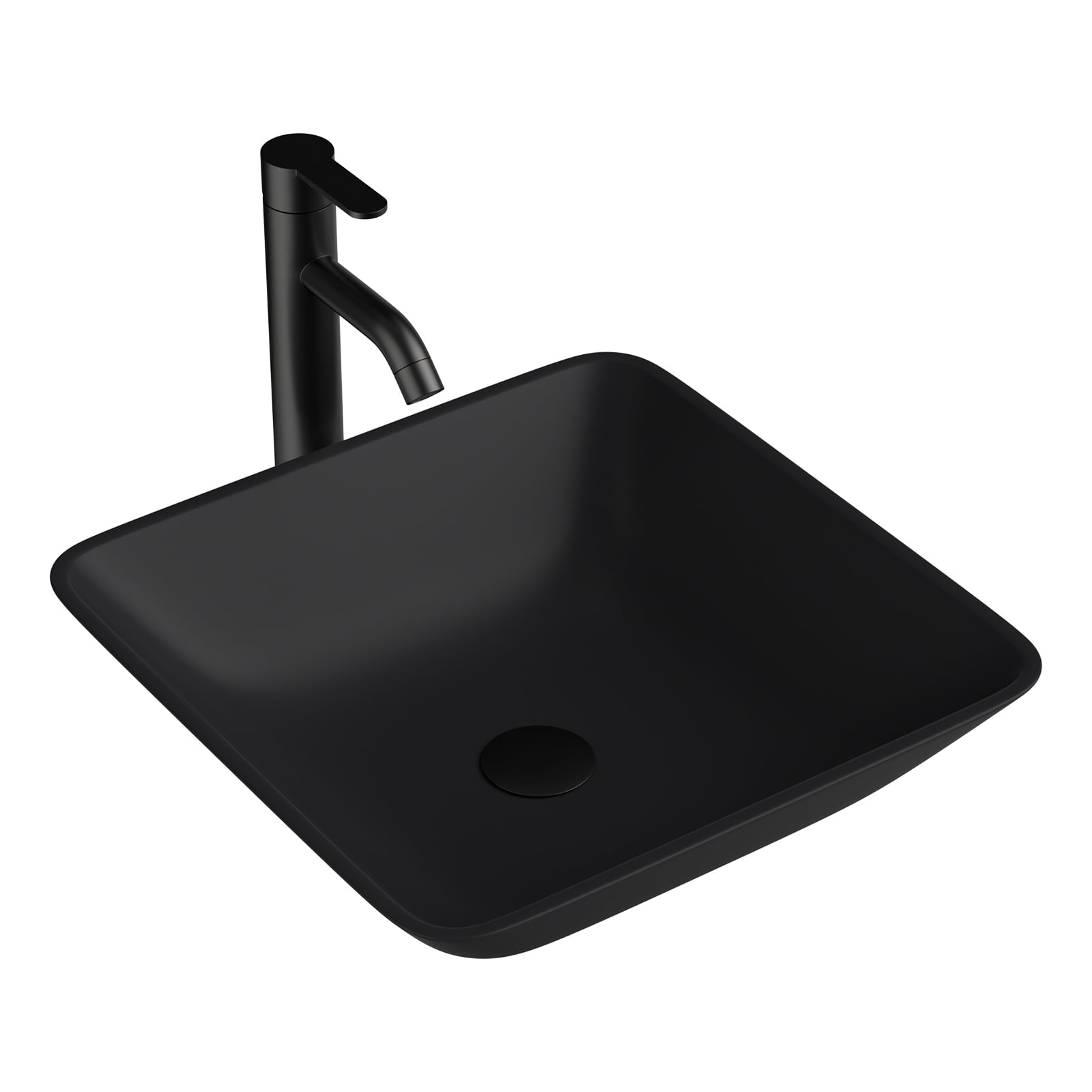 Lofeyo 16" Black Glass Bathroom Sink,Sleek Square Tempered Glass Vessel ...