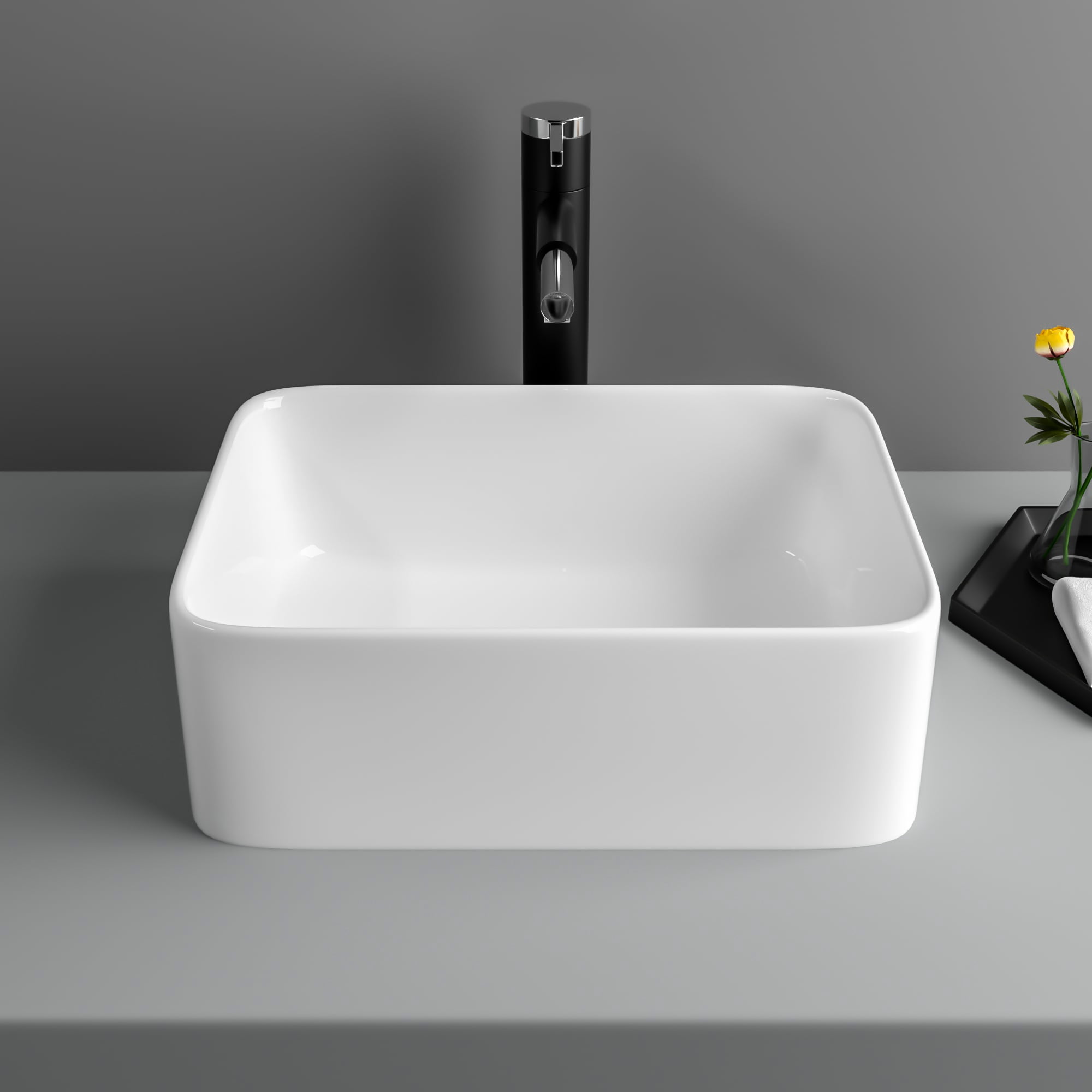 Lofeyo 16" Fireclay Bathroom Vessel Pure White Rectangle White Vessl ...