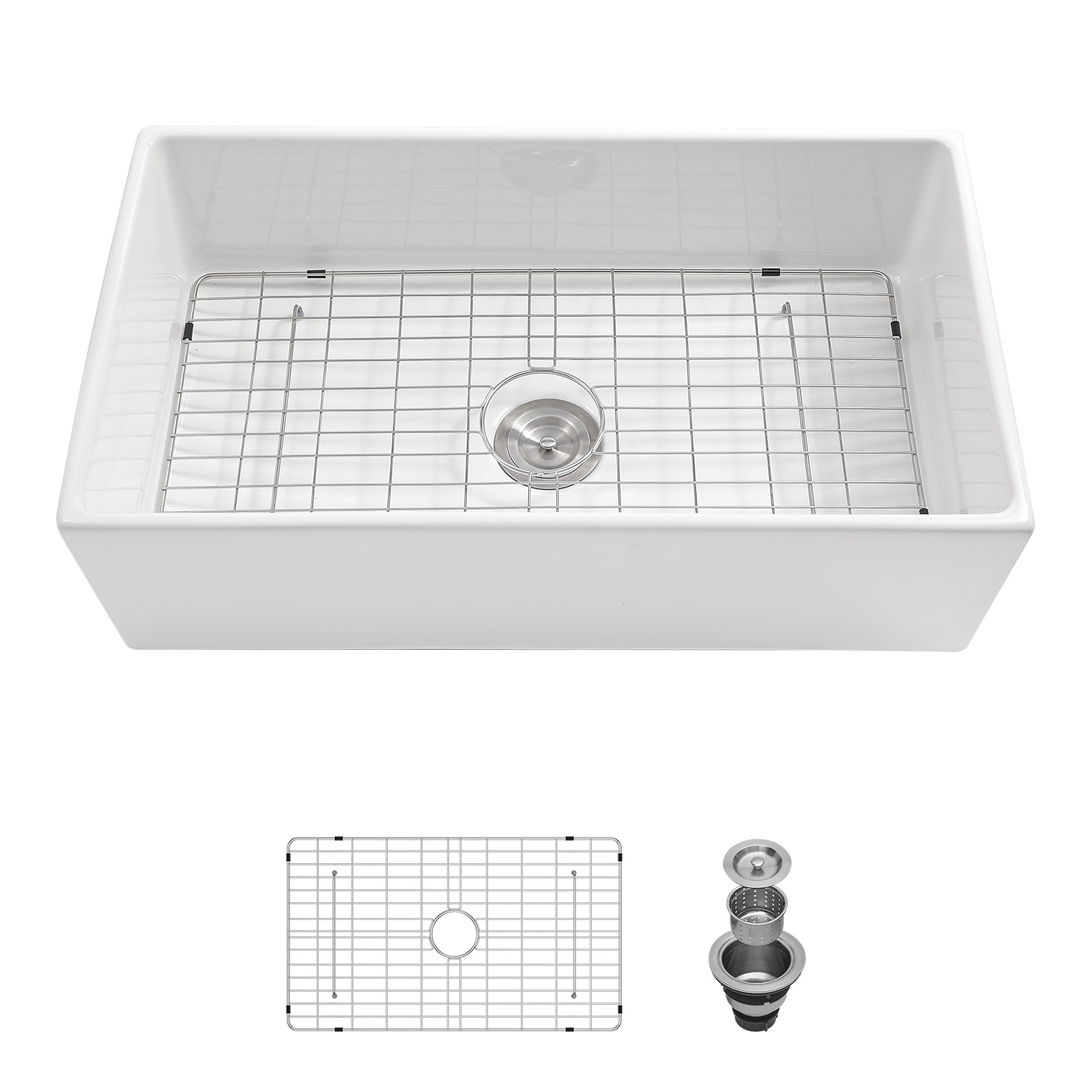 Lofeyo 30" L Farmhouse Kitchen Sink Single Bowl Pure White Fireclay ...