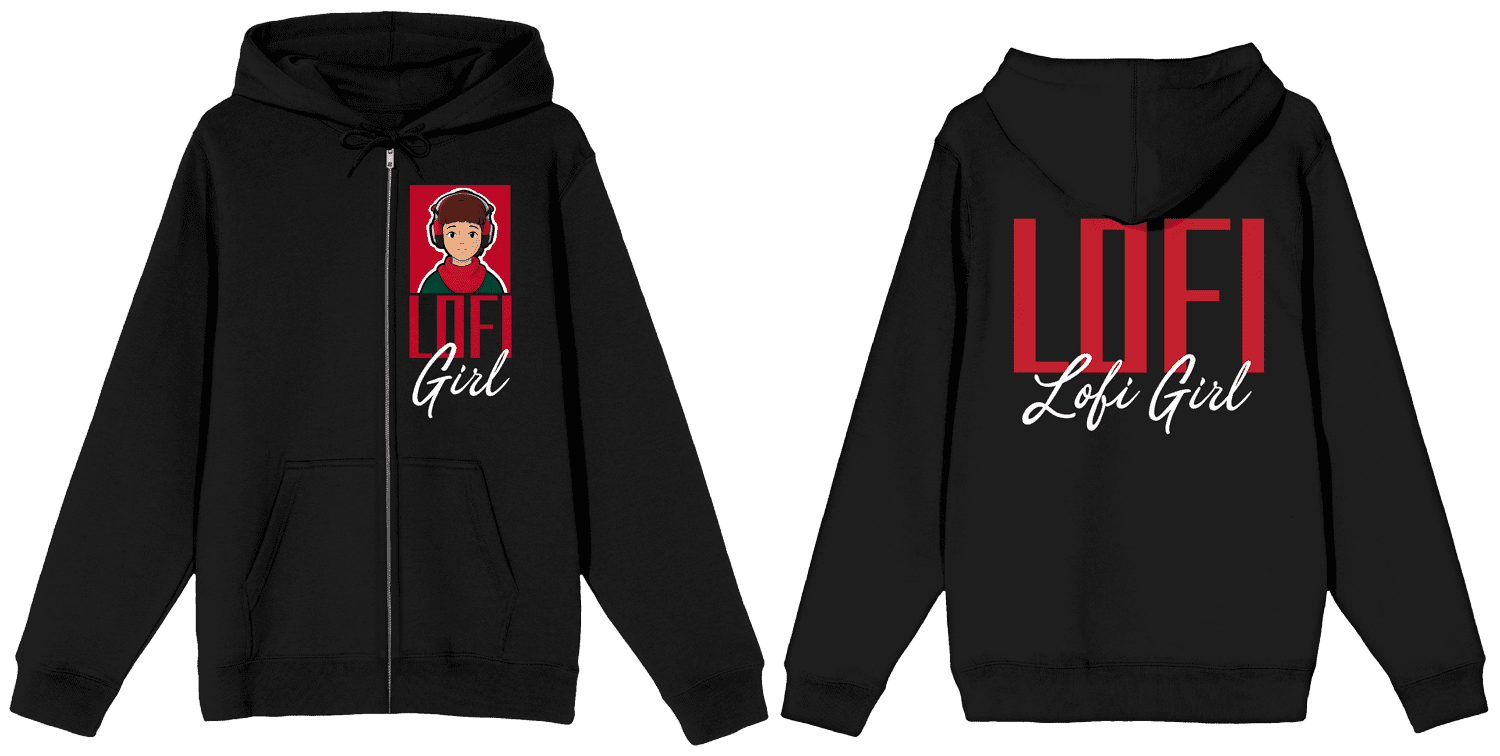Lofi Girl Headshot Long Sleeve Black Adult Zip-Up Hoodie-Medium ...