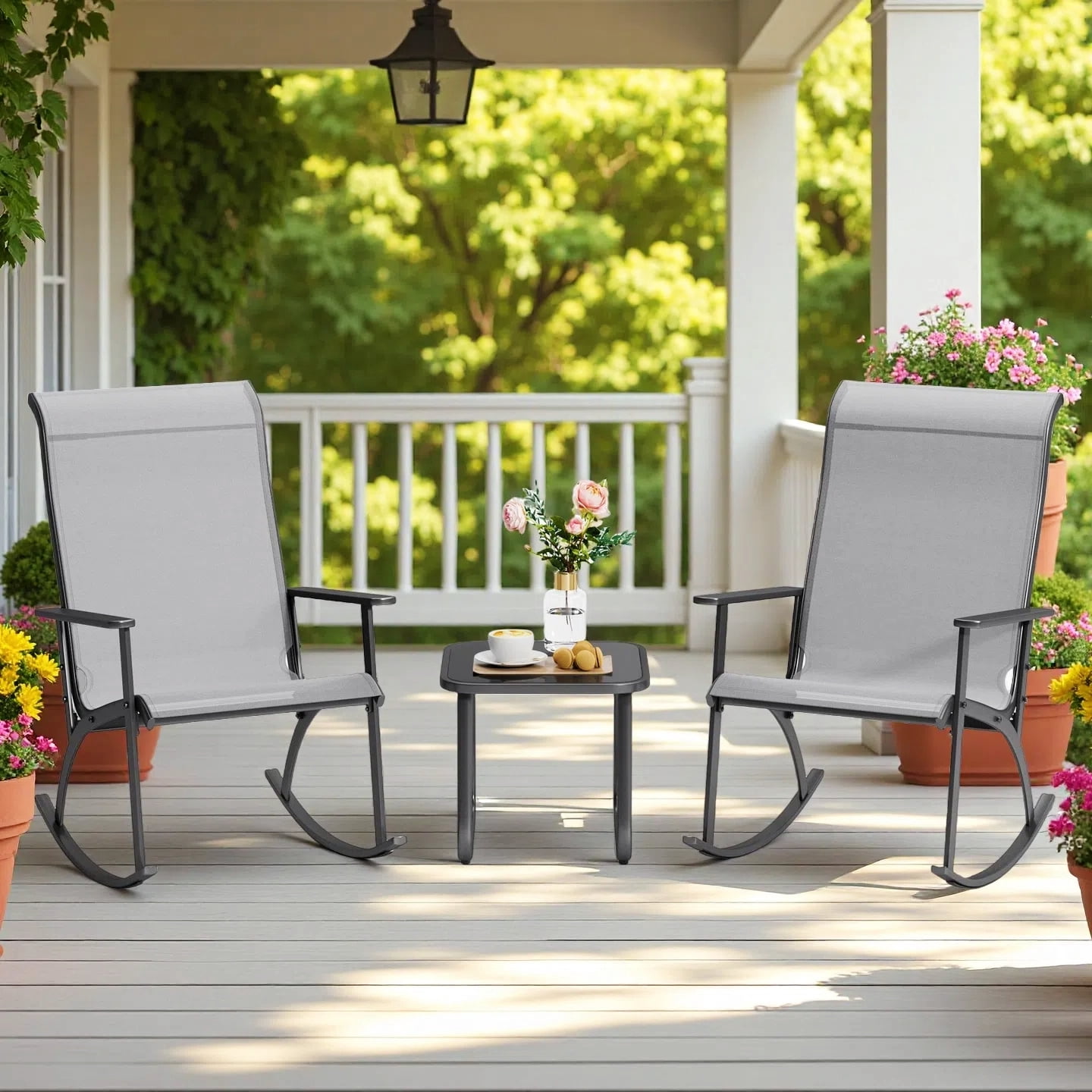 Lofka 3 Pieces Outdoor patio furniture set with 2 Textilene Fabric High ...