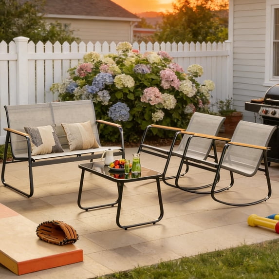 Lofka 4-Piece Outdoor Patio Furniture Set, Rocking Chairs & Loveseat ...