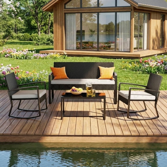 3 Pieces Patio Furniture Set, Wicker Conversation Bistro Set with 4 ...
