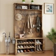 Lofka 5-in-1 Hall Tree, Rustic Brown, Bench & Shoe Storage, Entryway ...