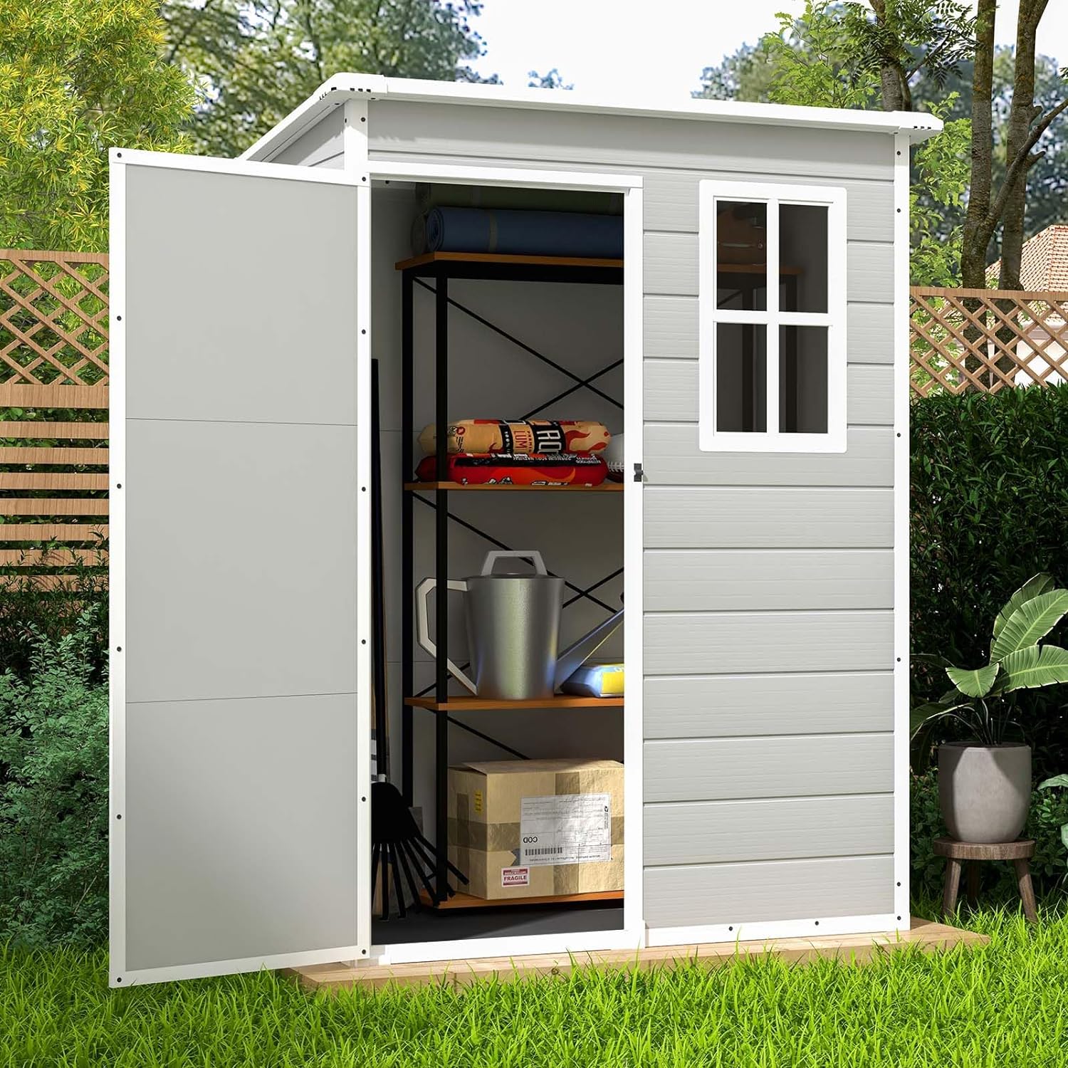 Lofka 5'x3' Shed for Outdoor Storage, Resin Storage Shed with Thick ...