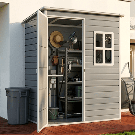 5x3 FT Lockable Outdoor Storage Shed with Floor - Heavy Duty Resin Tool ...