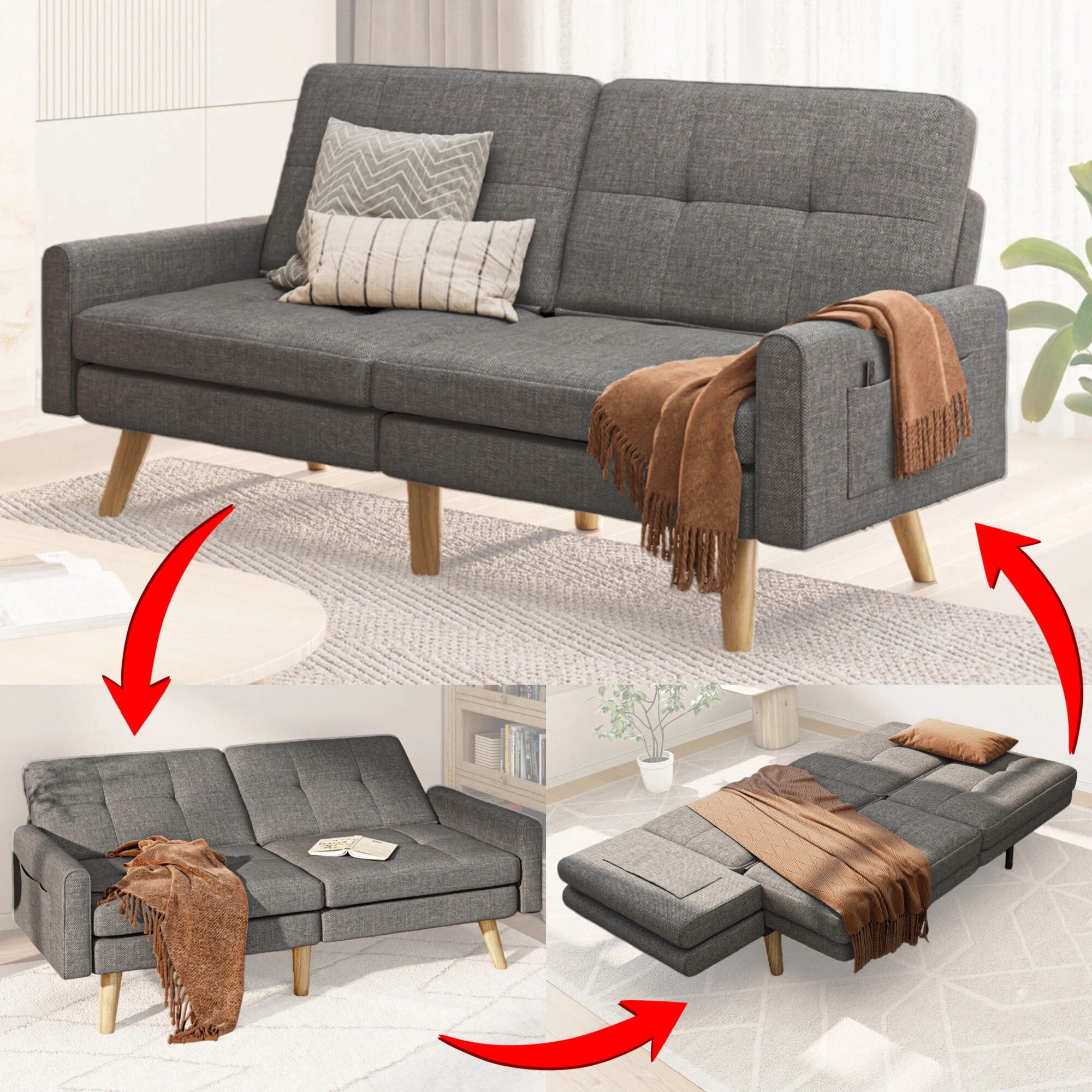 Convertible Futon Sofa Bed, Lofka Folding Recliner Sleeper with ...