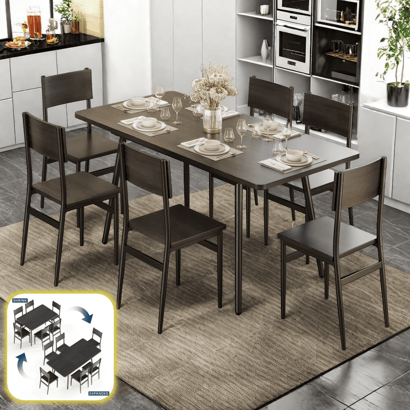 Lofka 7-Piece Dining Table Set for 4-6 People, Extendable MDF Wood ...