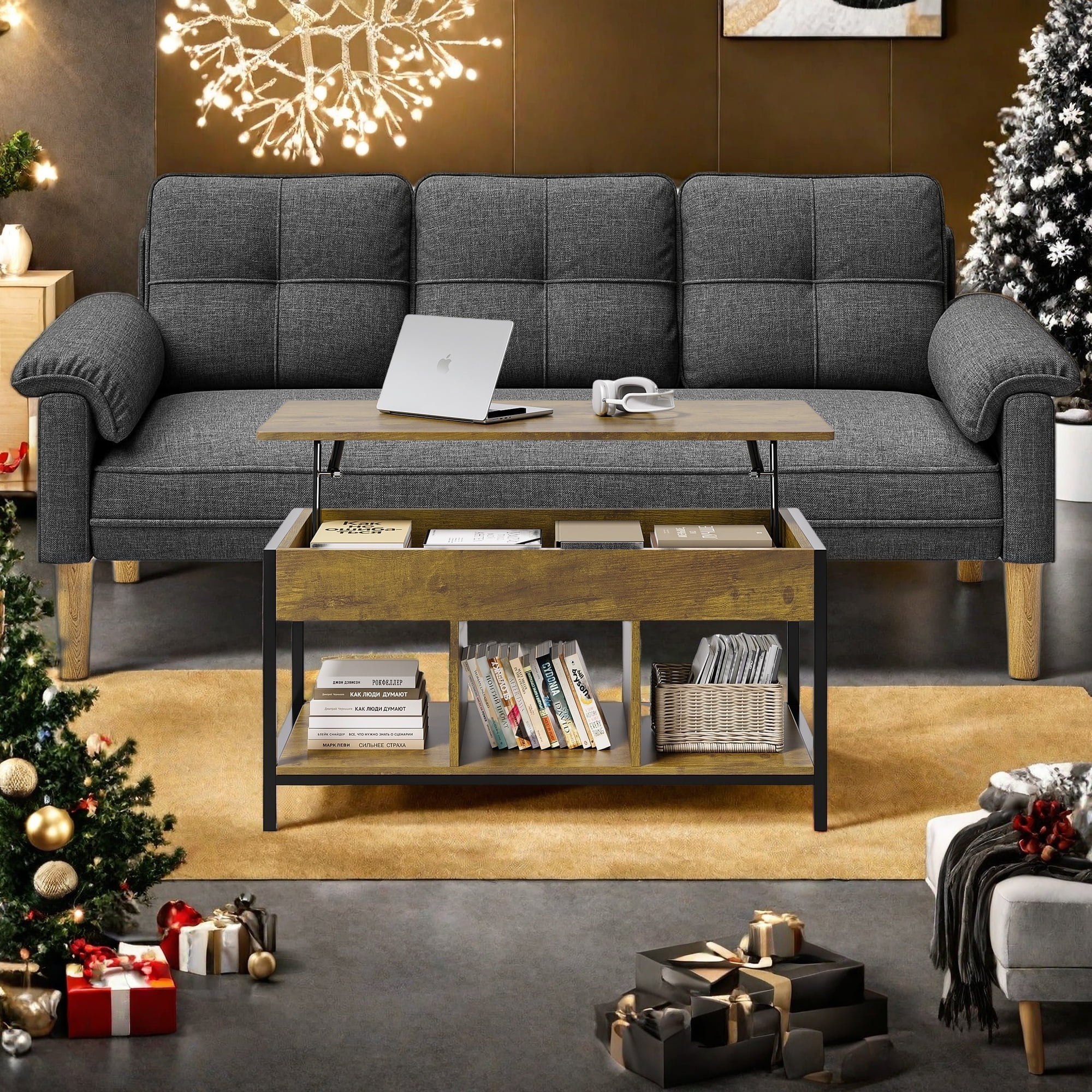 Lofka 70" Small 3-Seat Sofa with Lift-up Table and Thick Armrest for ...