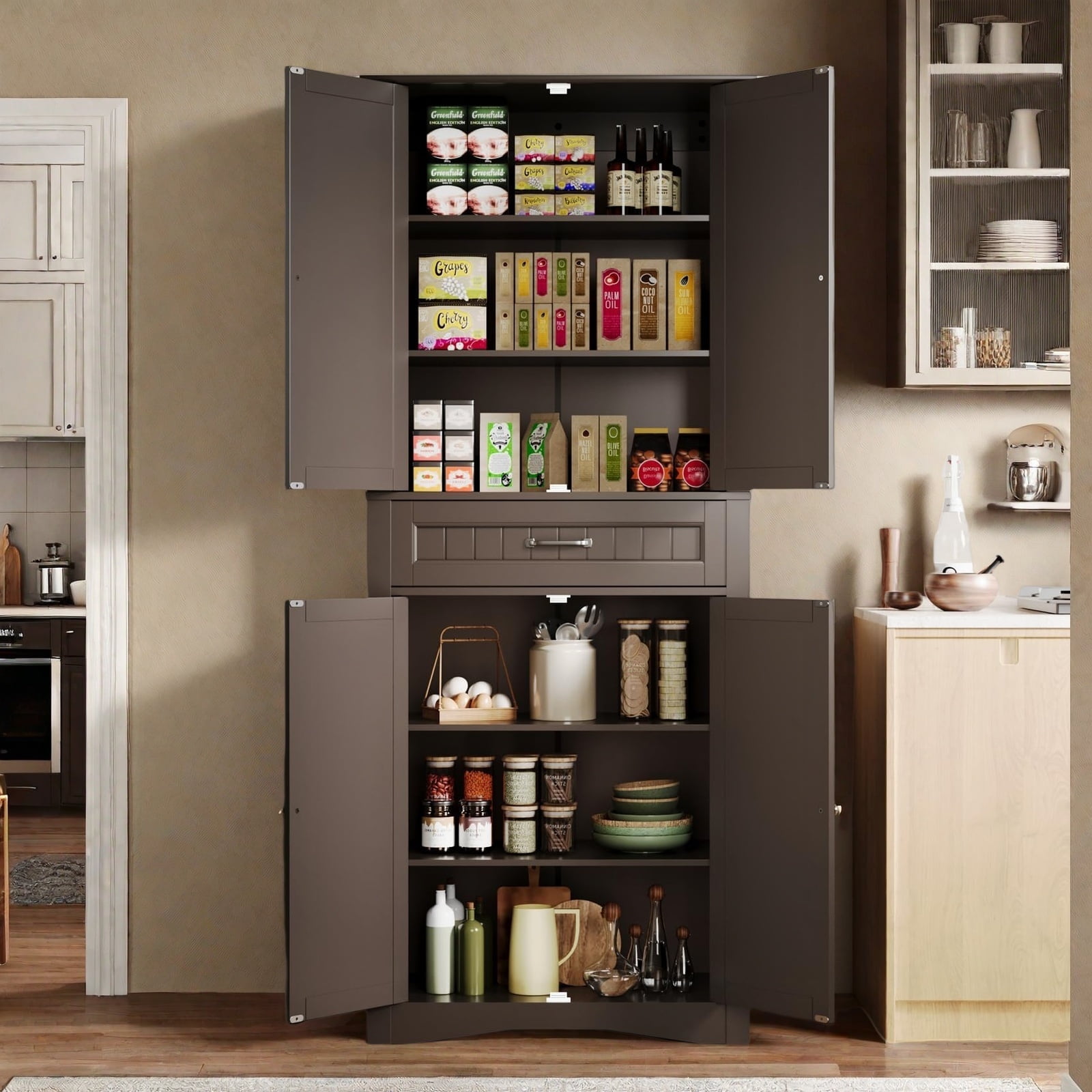 Pantry Cabinet,Lofka-71in KitchenPantry Storage Cabinet with Upper and ...