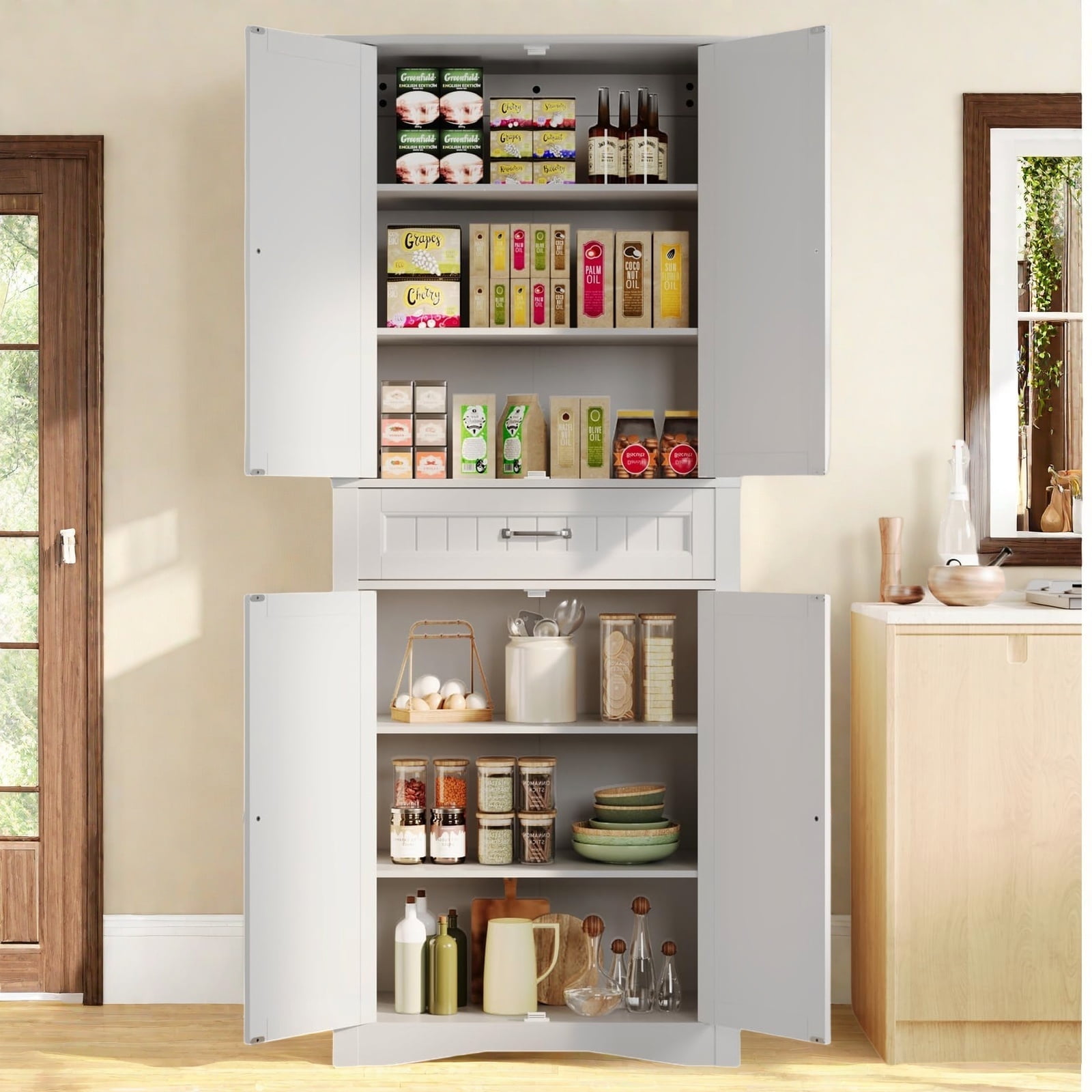 Lofka 71in Kitchen Pantry Storage Cabinet, Kitchen Cabinet with Upper ...
