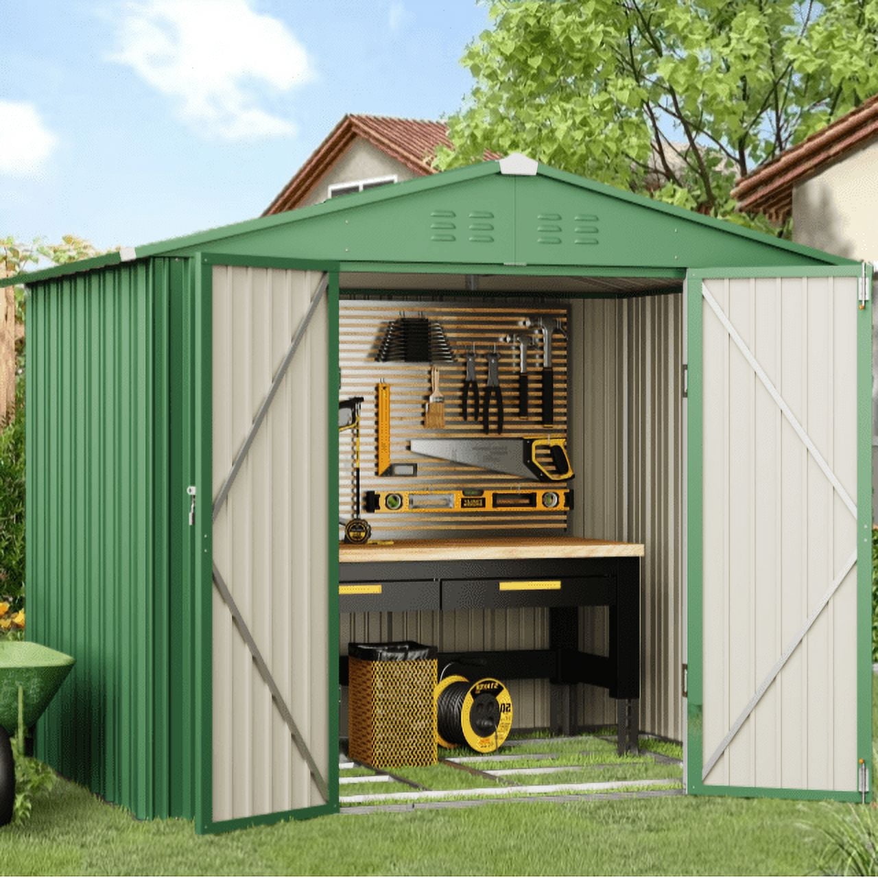 Lofka 8 x 6 ft. Outdoor Metal Storage Shed with Lockable Door for ...