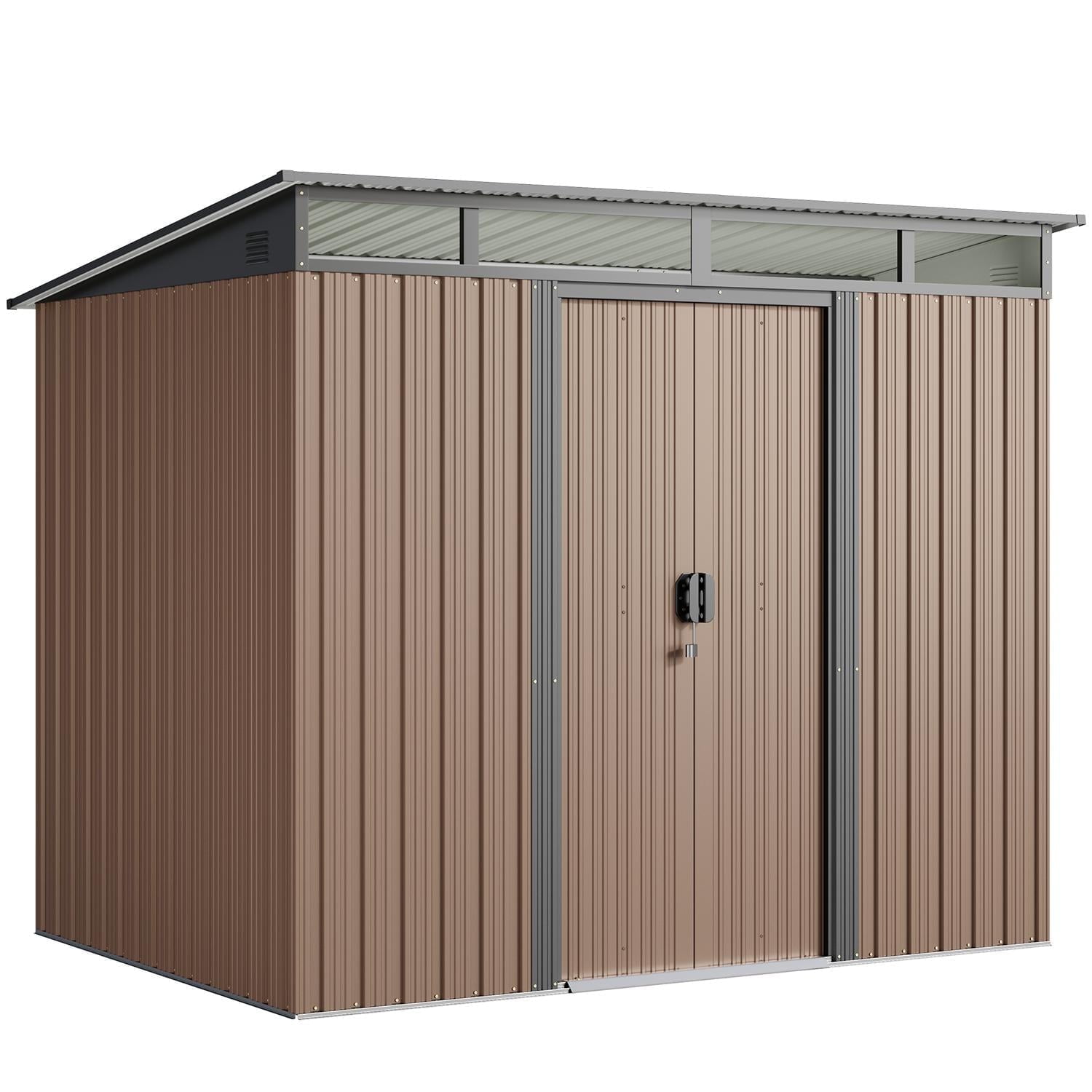 Lofka 8' x 6' ft. Outdoor Storage Shed with Sliding Doors, Metal Garden ...