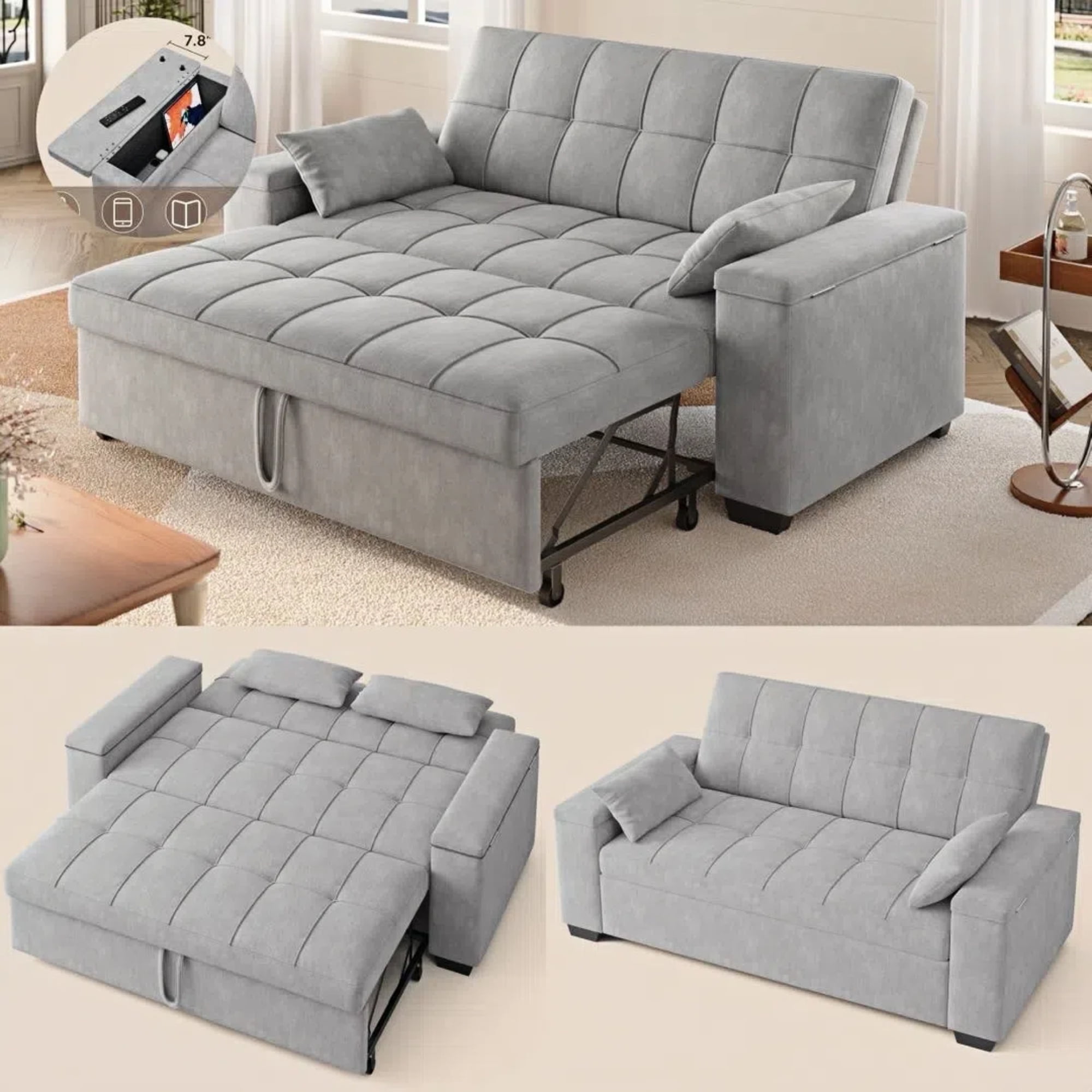 Lofka Convertible Sleeper Sofa Bed,3-in-1 Couch with Wide Handrails ...