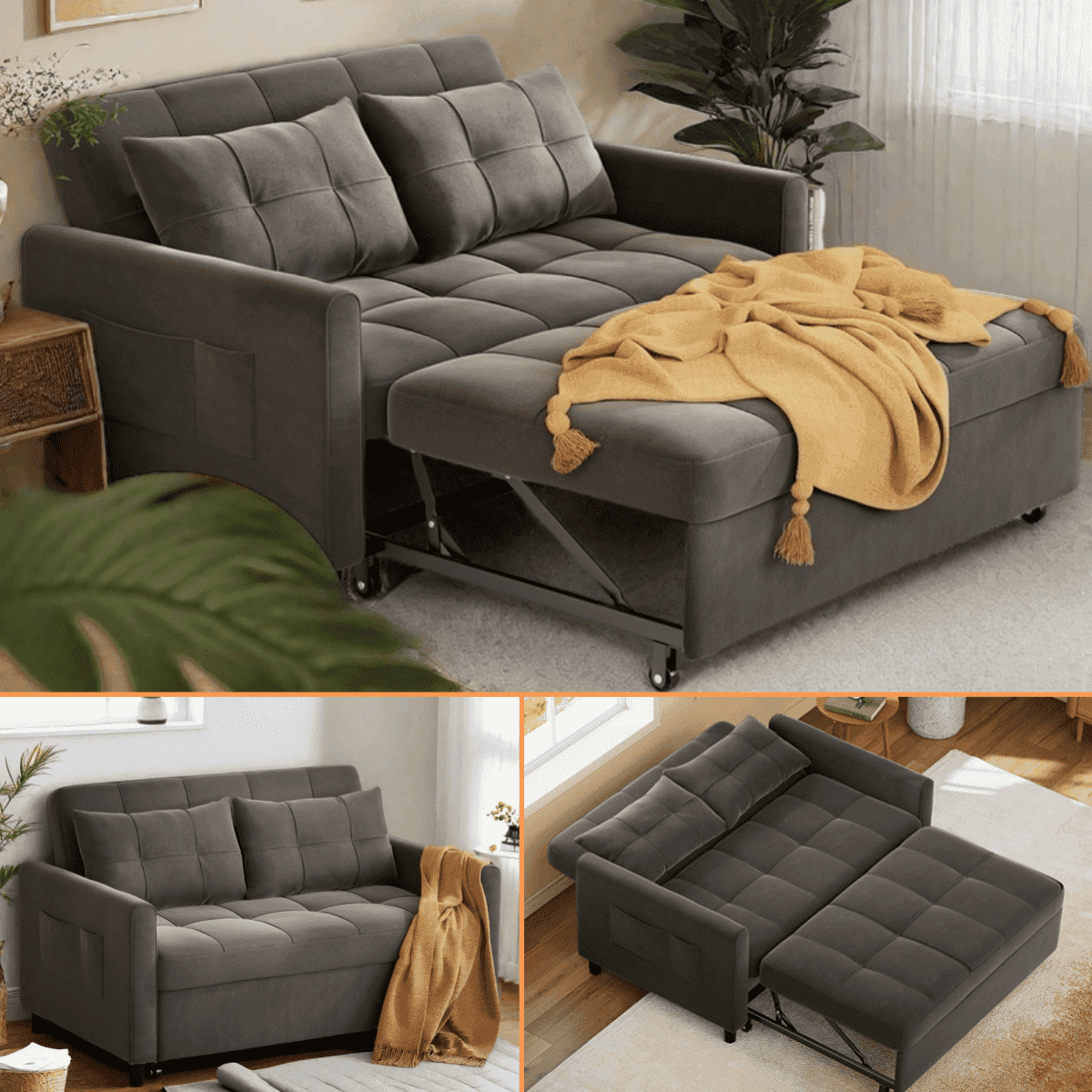 Lofka Convertible Sofa Bed, 3-in-1 Sleeper Sofa with Adjustable ...
