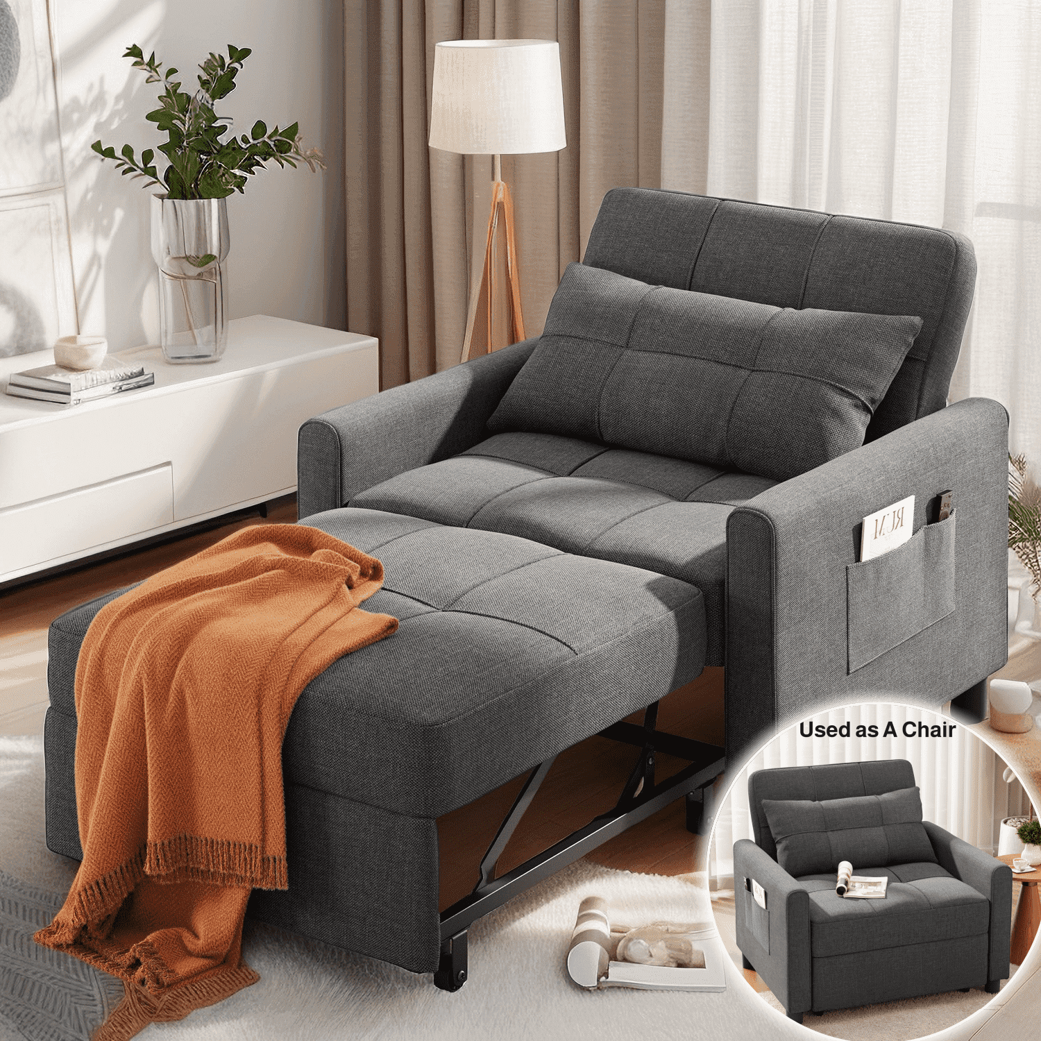 Lofka Convertible Sofa Bed with 3 Levels Adjustable Backrest, 3-in-1 ...