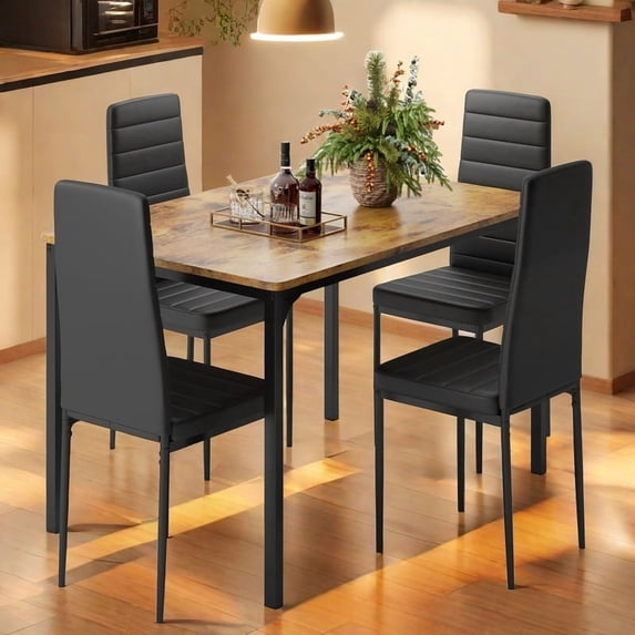 Lofka Dining Table Set for 4, Space-Saving Small Kitchen Table with PU ...