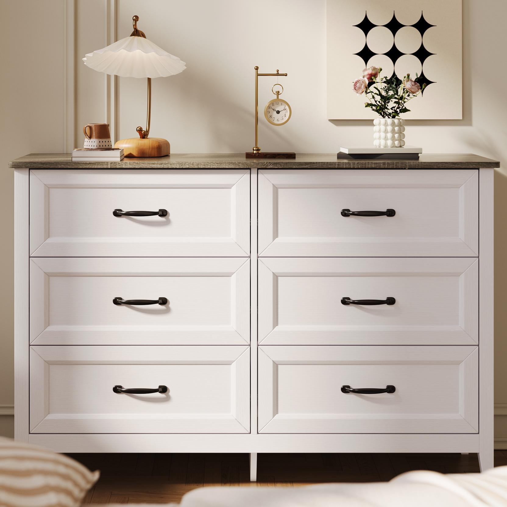 Lofka Farmhouse 6-Drawer Dresser - Rustic Wooden Bedroom Storage Chest ...