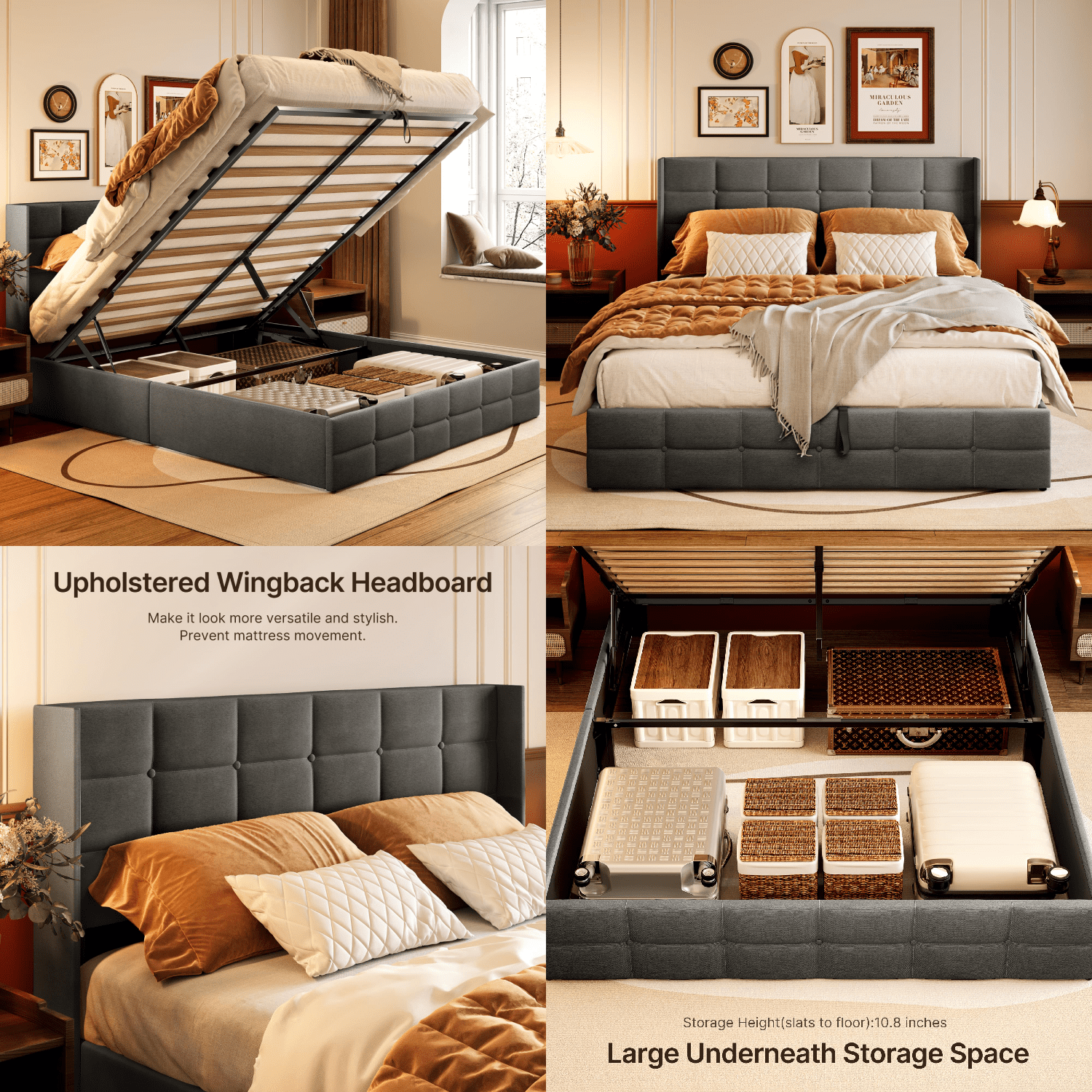 Lofka Full Size Bed Frame with Lift-up Storage and Upholstered ...