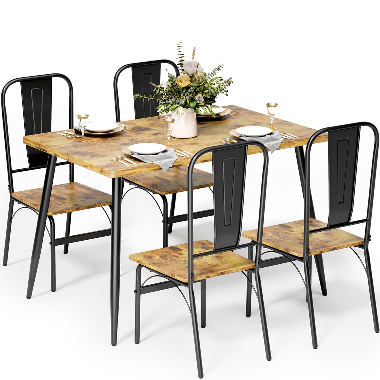 Lofka Kitchen Table Set for 4 with 1 Table & 4 Chairs, Modern Small ...