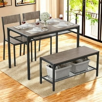Gymax 4-Piece Kitchen Furniture Set - Rustic Rectangular Dining Table ...