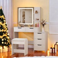 Walmart Vanity Desk with Mirror, Lights, Drawers, and Built-in Makeup ...