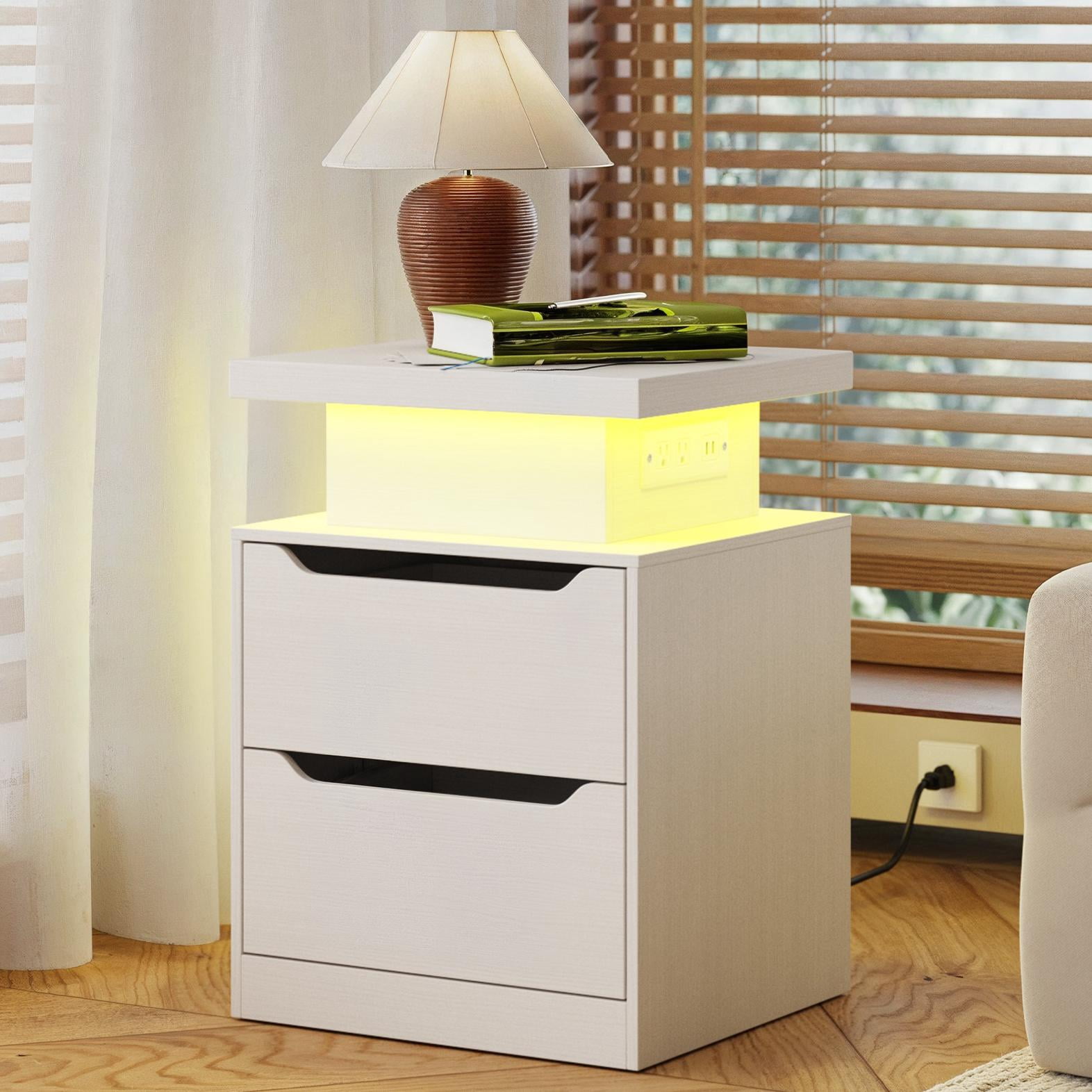 Lofka Modern Nightstand with Charging Station & RGB LED Light | Bedside ...
