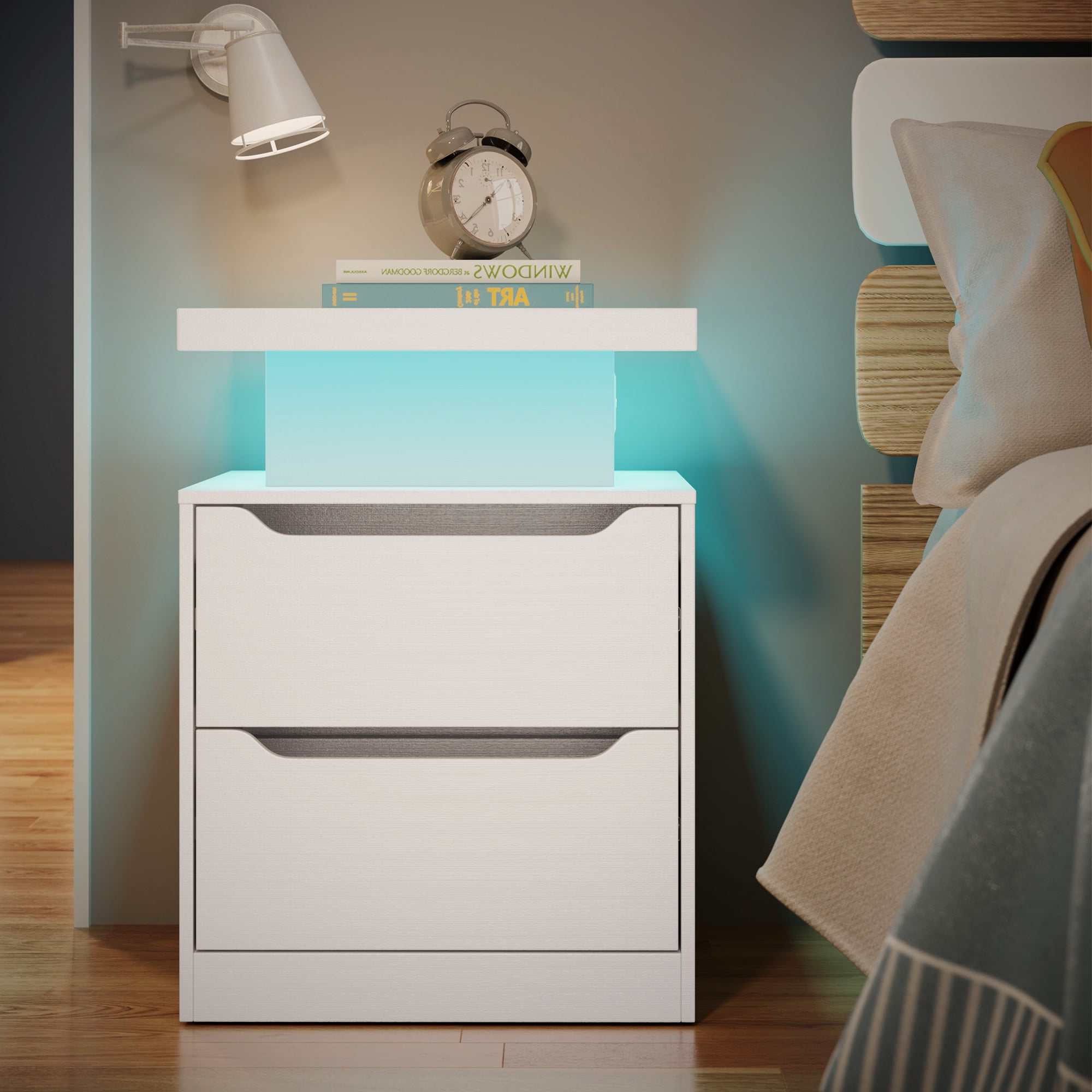 Lofka Modern Nightstand with Charging Station & RGB LED Light | Bedside ...