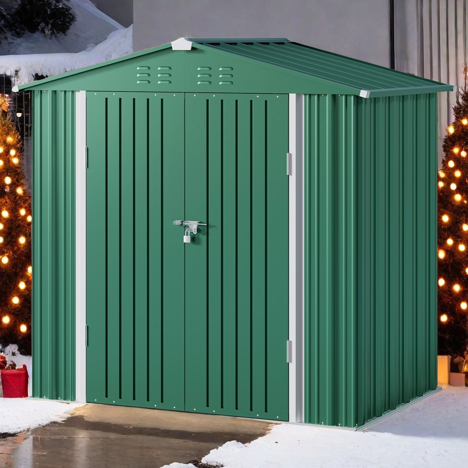 6' x 4' Outdoor Storage Shed , Metal Garden Shed Clearance with Double ...