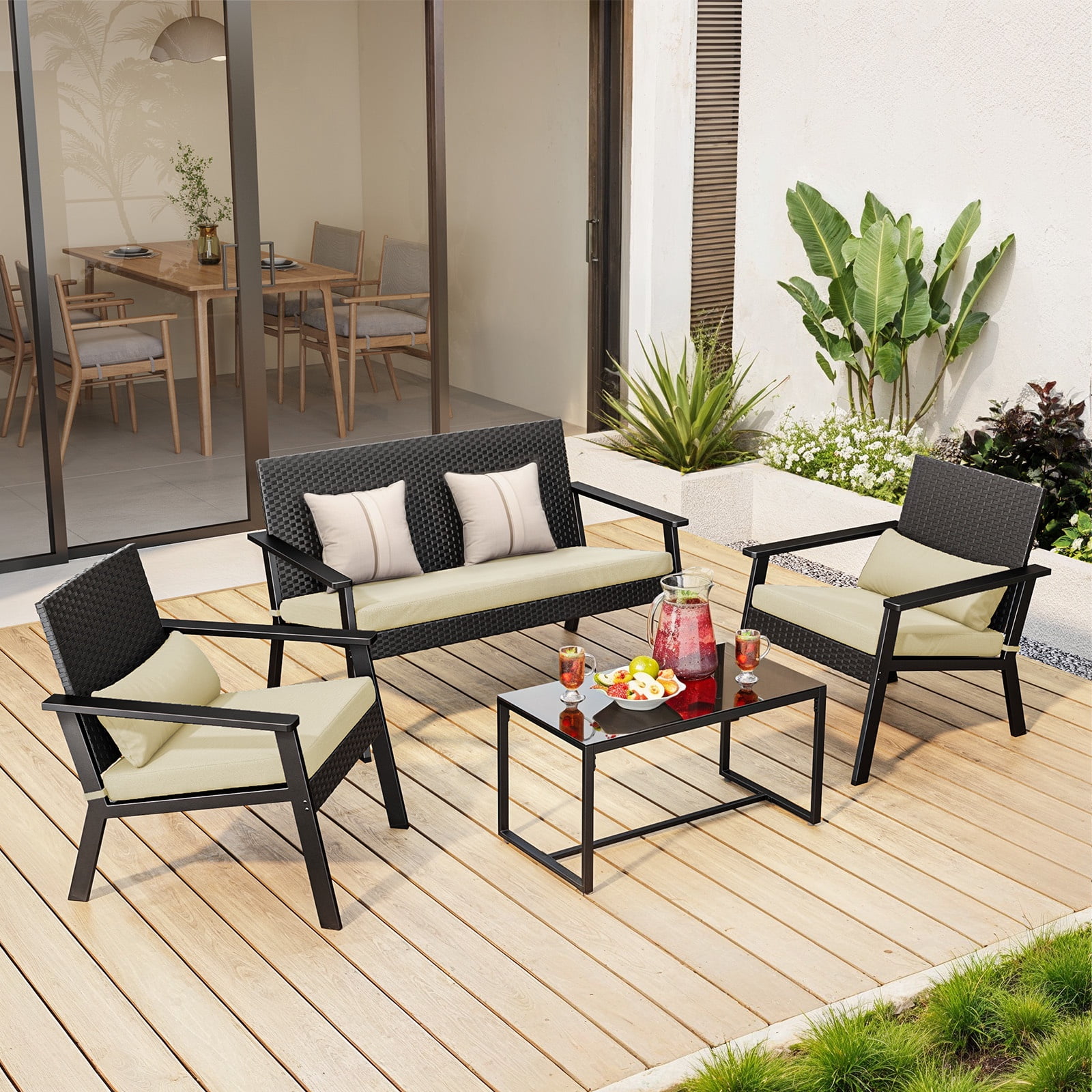 Lofka Patio Furniture Set Clearance, 4-Piece Outdoor Sectional Sofa Set ...