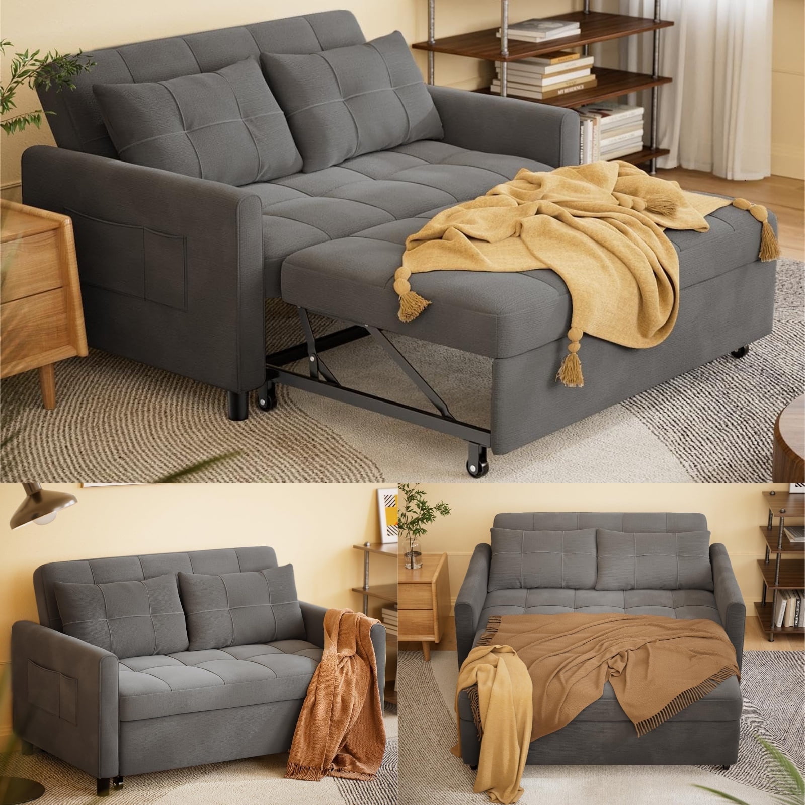 Lofka Sofa Bed Pull Out, 3-in-1 Convertible Sofa Bed with Storage ...