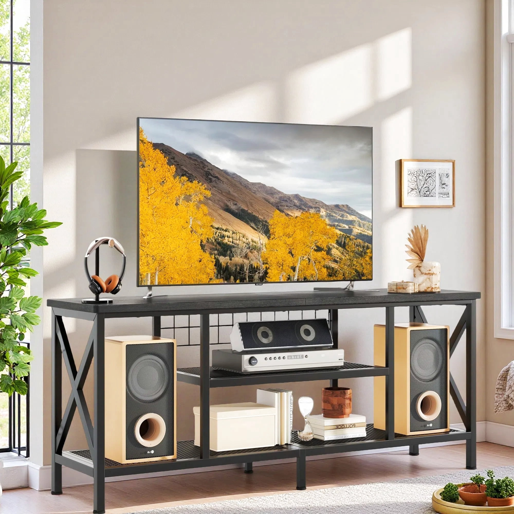 Lofka TV Stand for Living Room, 59.8'' Entertainment Center with Metal ...