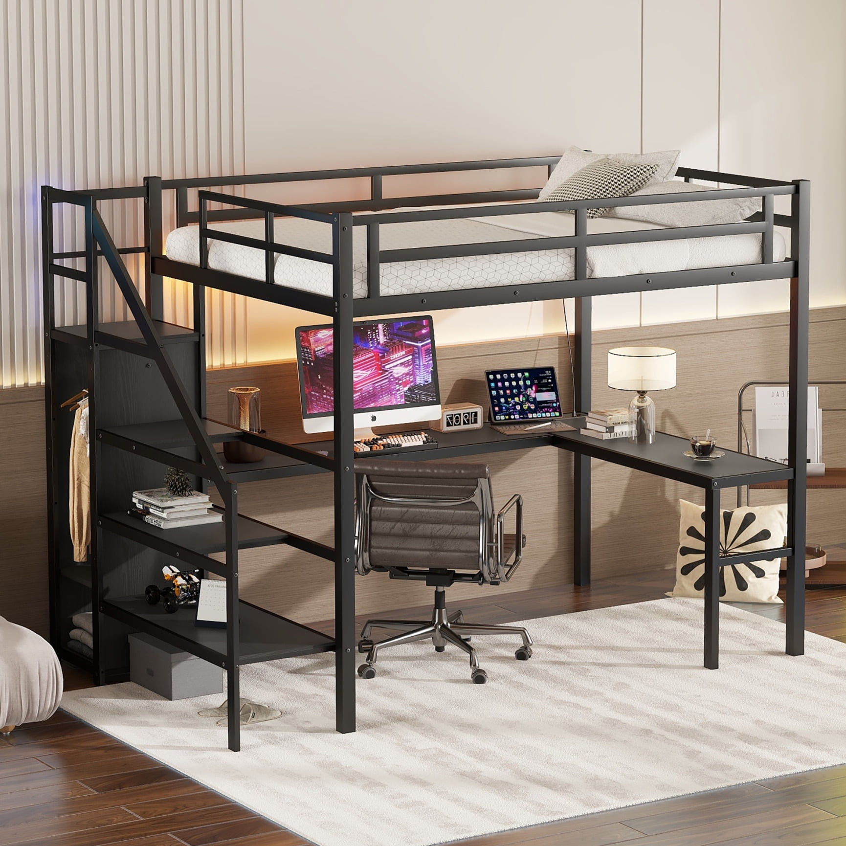 Loft Bed Full Size with Desk, Full Size Loft Bed with Wardrobe ...