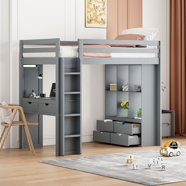 Hassch Twin Size High Metal Loft Bed Frame with L-Shaped Desk, Storage ...