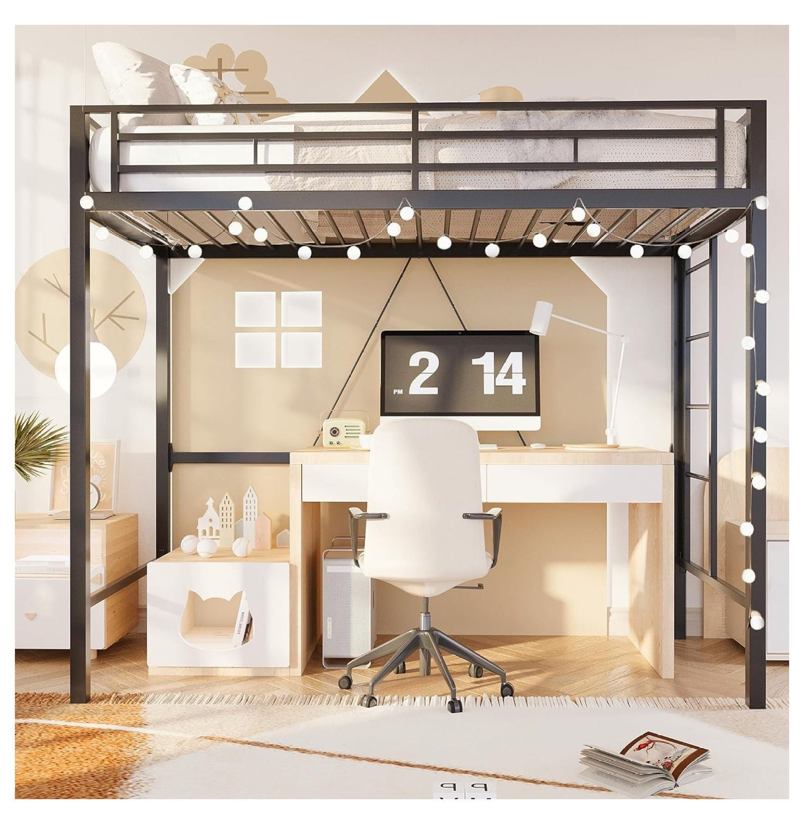 Loft Bed Size with a Removable Ladder, Metal Loft Bed with Safety Guard ...