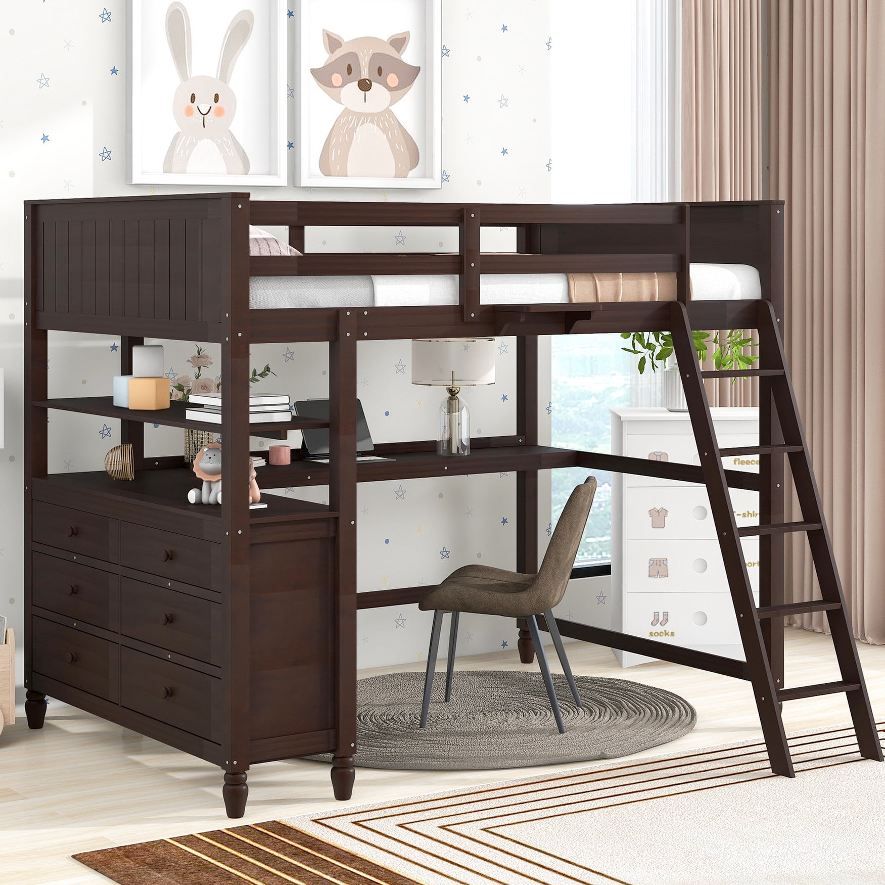 Loft Bed With Drawers And Shelves - Finish. Solid Wood Construction ...