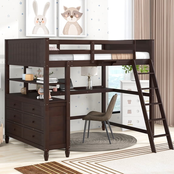 Loft Bed With Drawers And Shelves - Finish. Solid Wood Construction ...