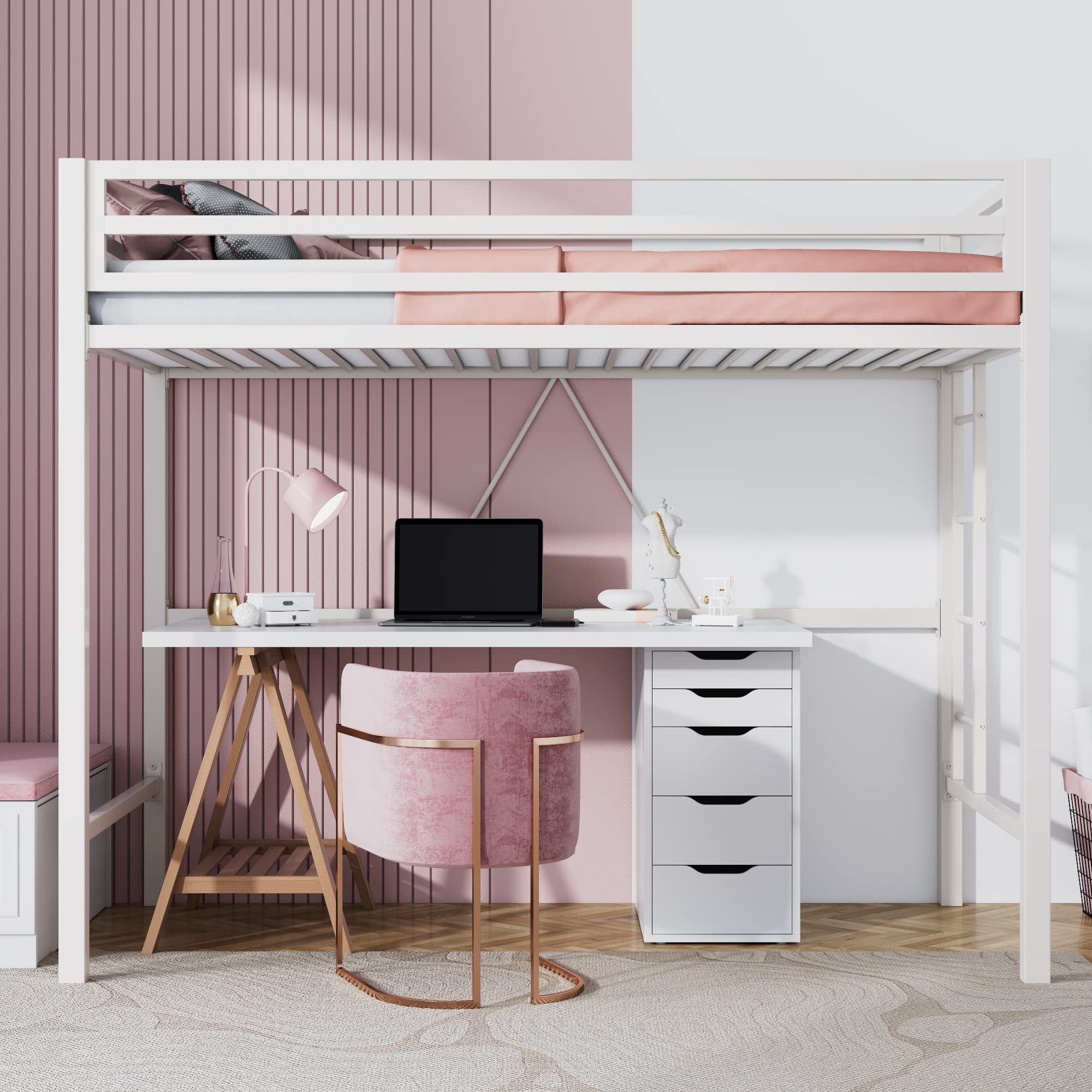 Loft Bed for Twin Mattress with Metal Guardrail, Sturdy Square Tube ...