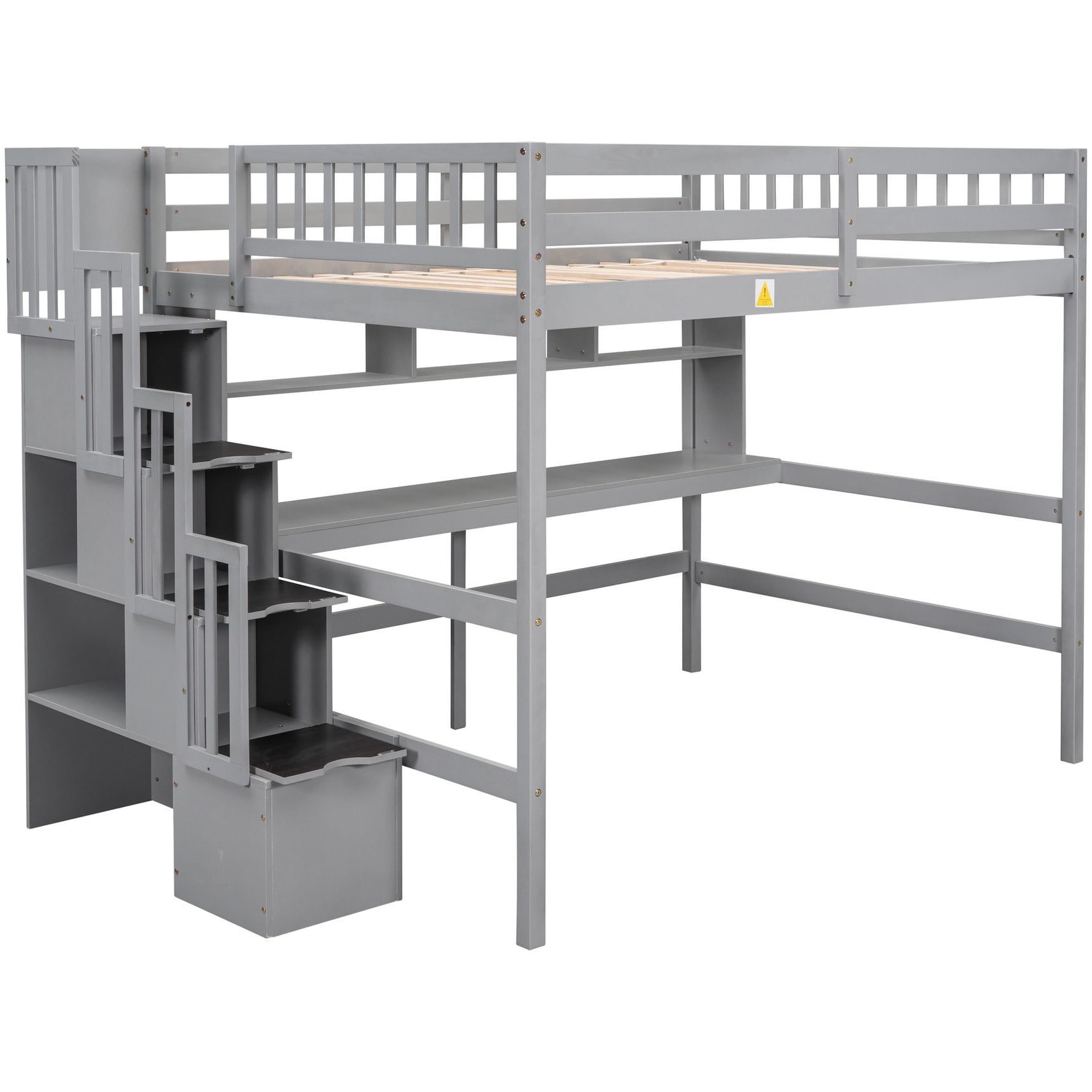Loft Bed with Multi - Use Staircase / Full Size, Pine + Plywood ...
