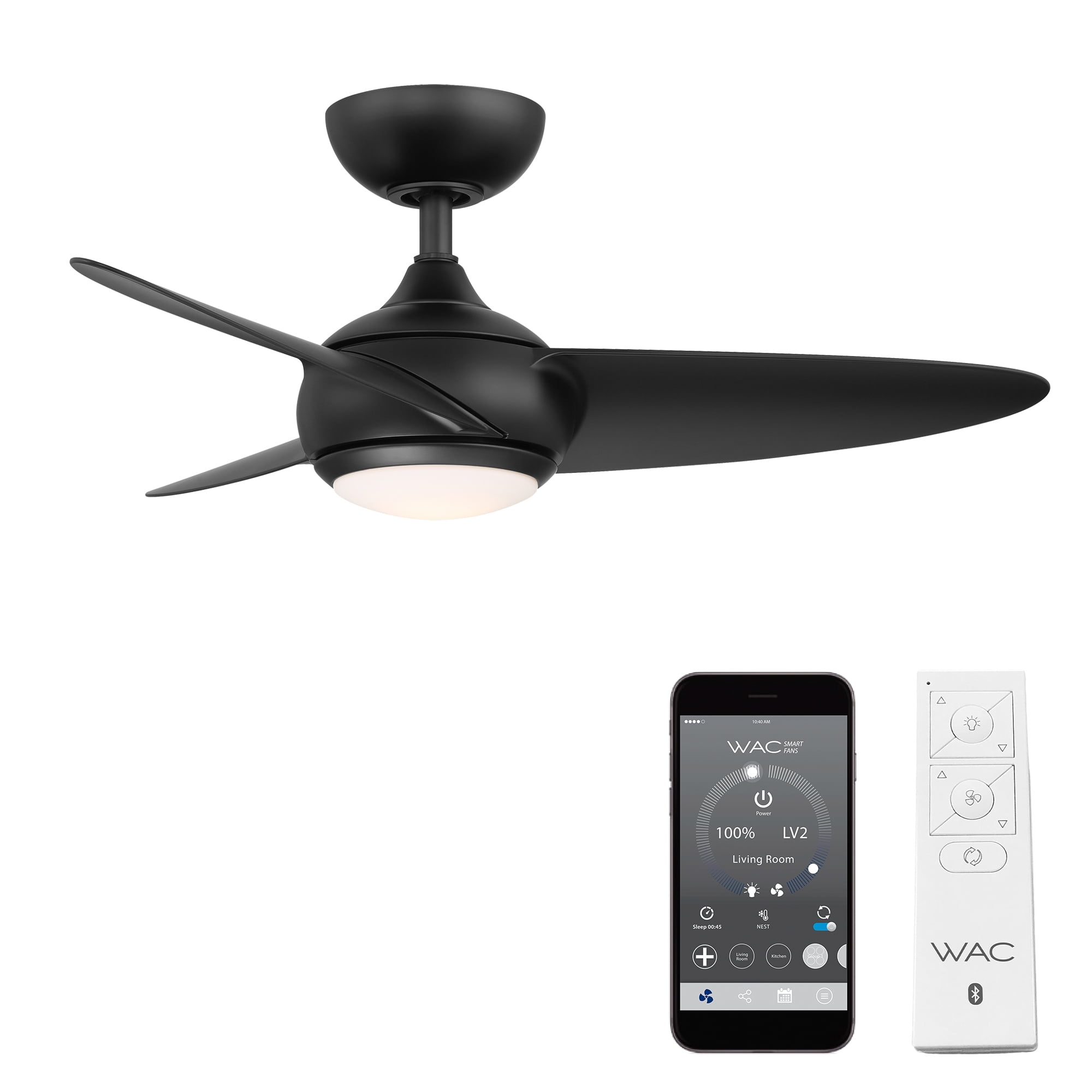 Loft Indoor and Outdoor 3-Blade Smart Ceiling Fan 38in Matte Black with ...
