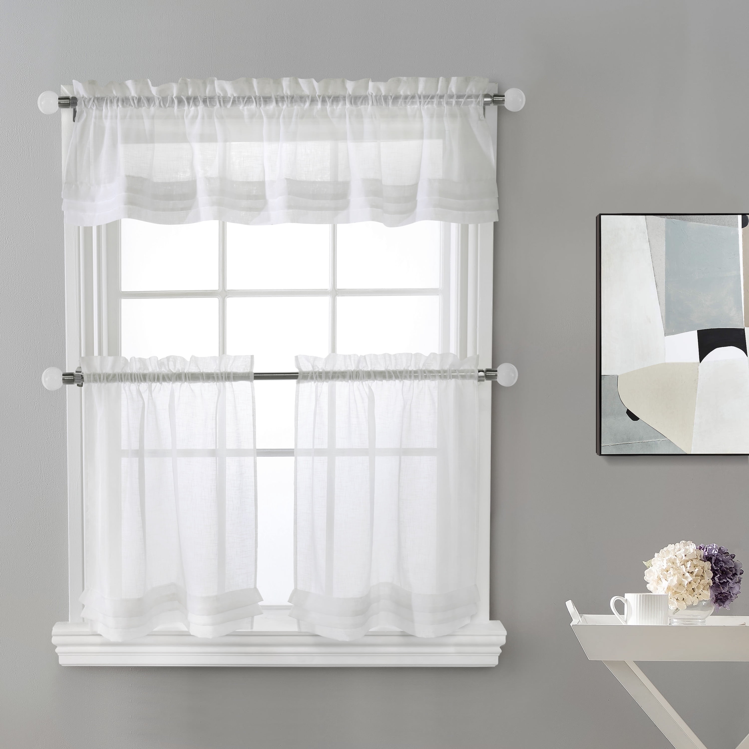 Loft Living Cannes Sheer Rod Pocket Tiers 52 x 24 in - Walmart.com