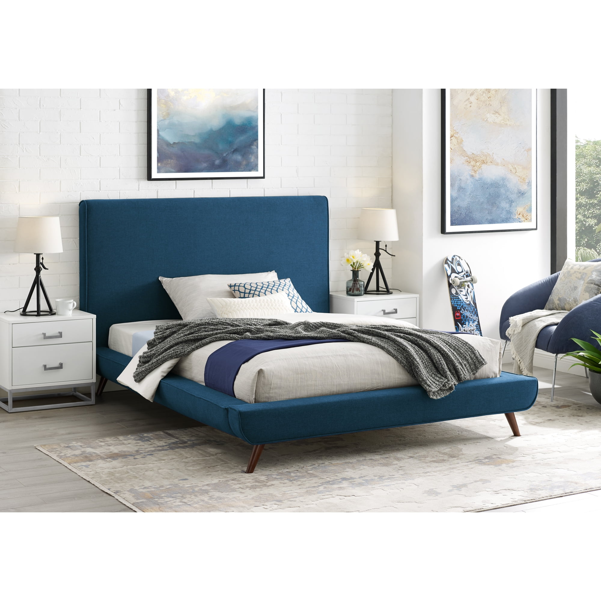 Loft Lyfe Jessie Platform Bed Linen Upholstery Full Size, Denim ...