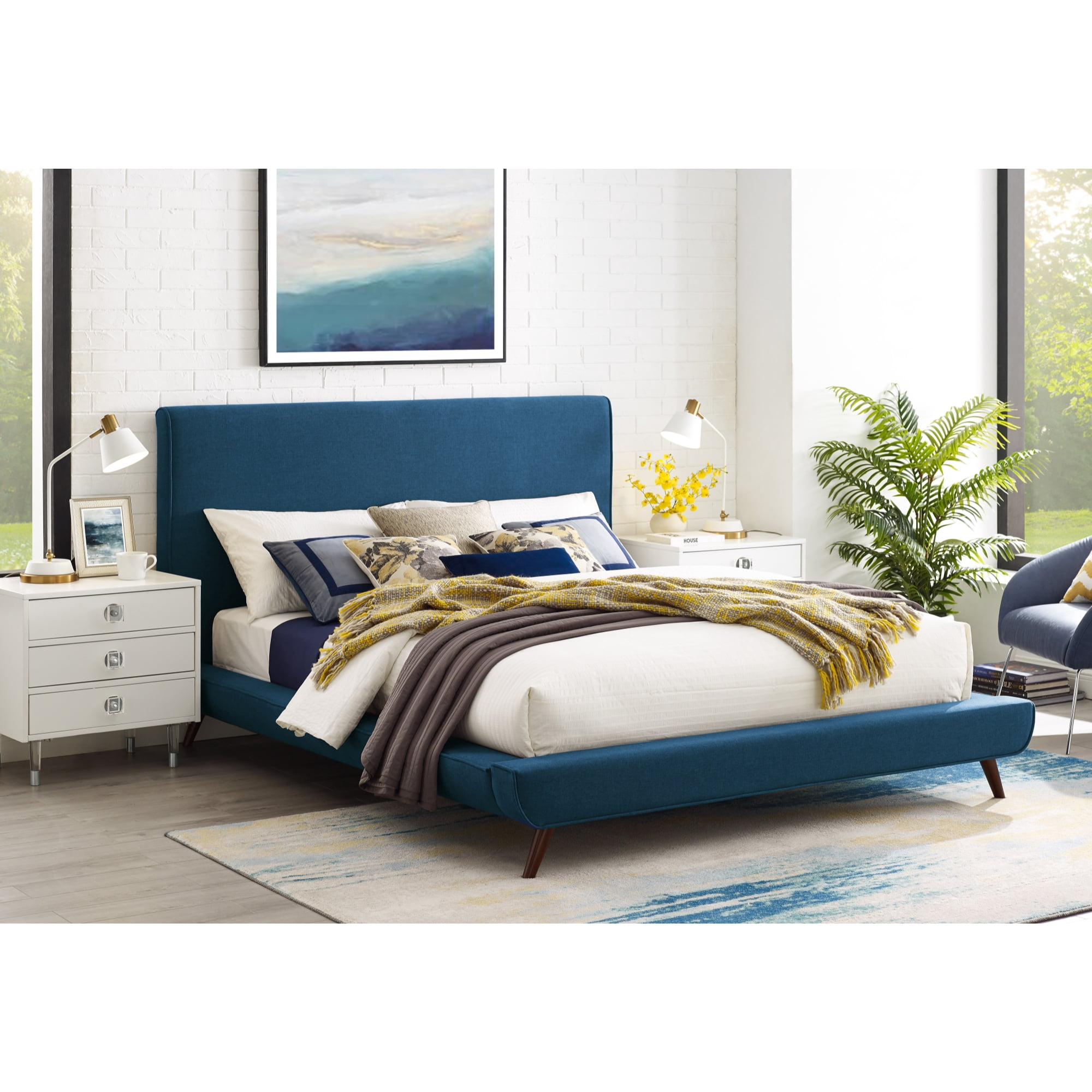 Loft Lyfe Jessie Platform Bed Linen Upholstery King Size, Denim ...